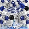 Amazon.com: Jobkoo Blue and Silver Birthday Decorations for Men Boys, Navy Royal Blue Silver ...
