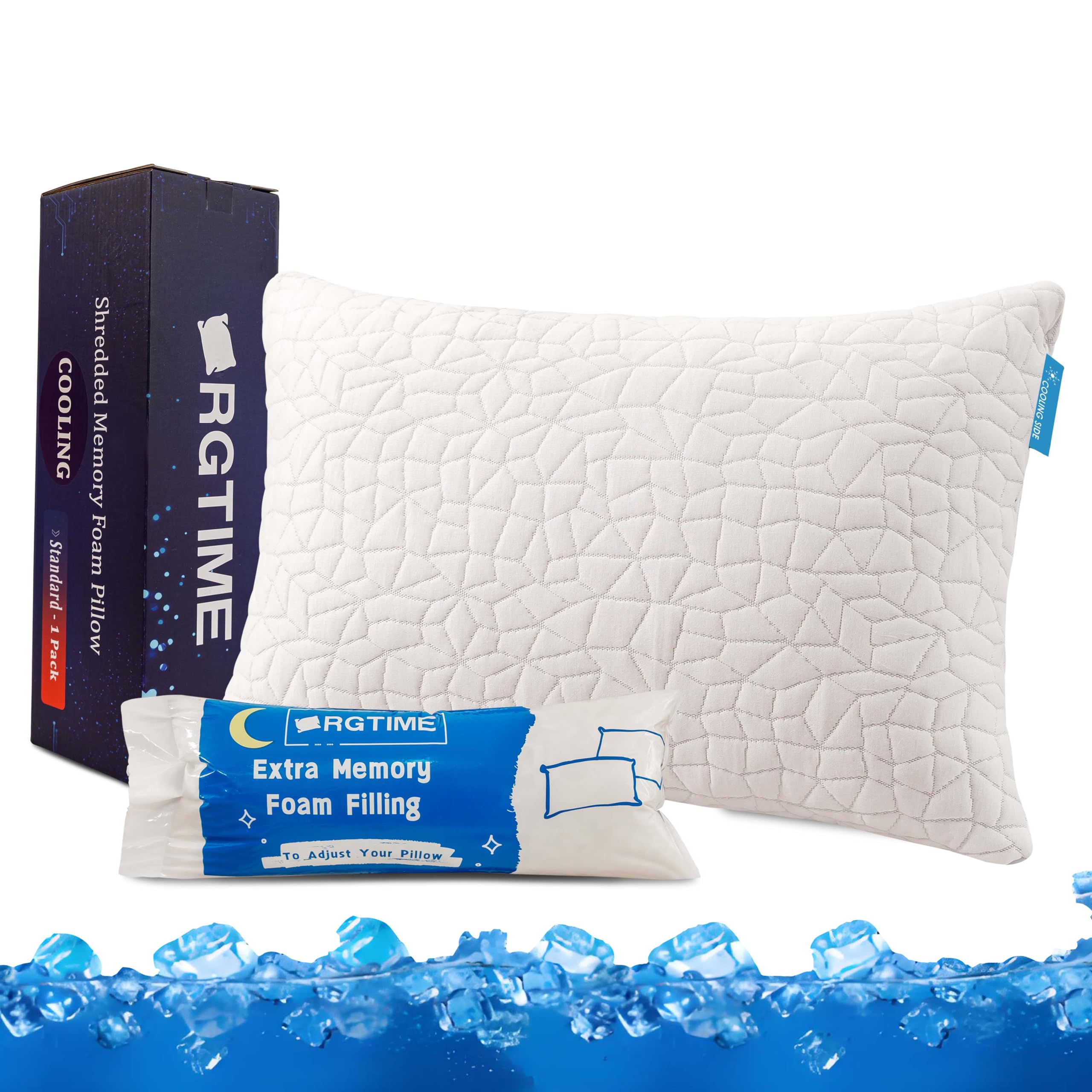 RGTIME Cooling Pillows for Sleeping, Adjustable Shredded Memory Foam Pillow Standard Set of 1 ...