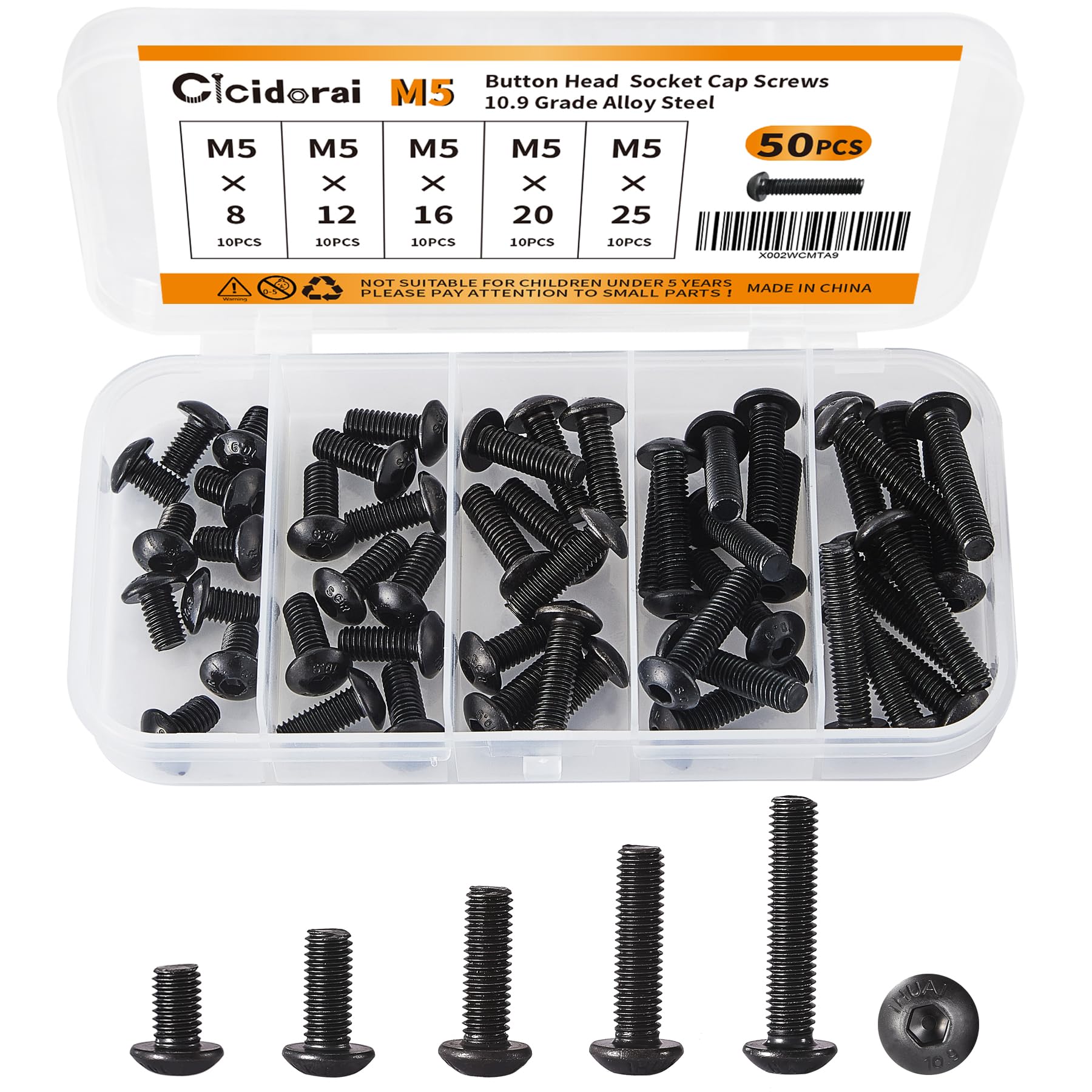 Mua Cicidorai M5 x 8mm 12mm 16mm 20mm 25mm Button Head Socket Cap Screws Bolts, 10.9 Grade Alloy ...