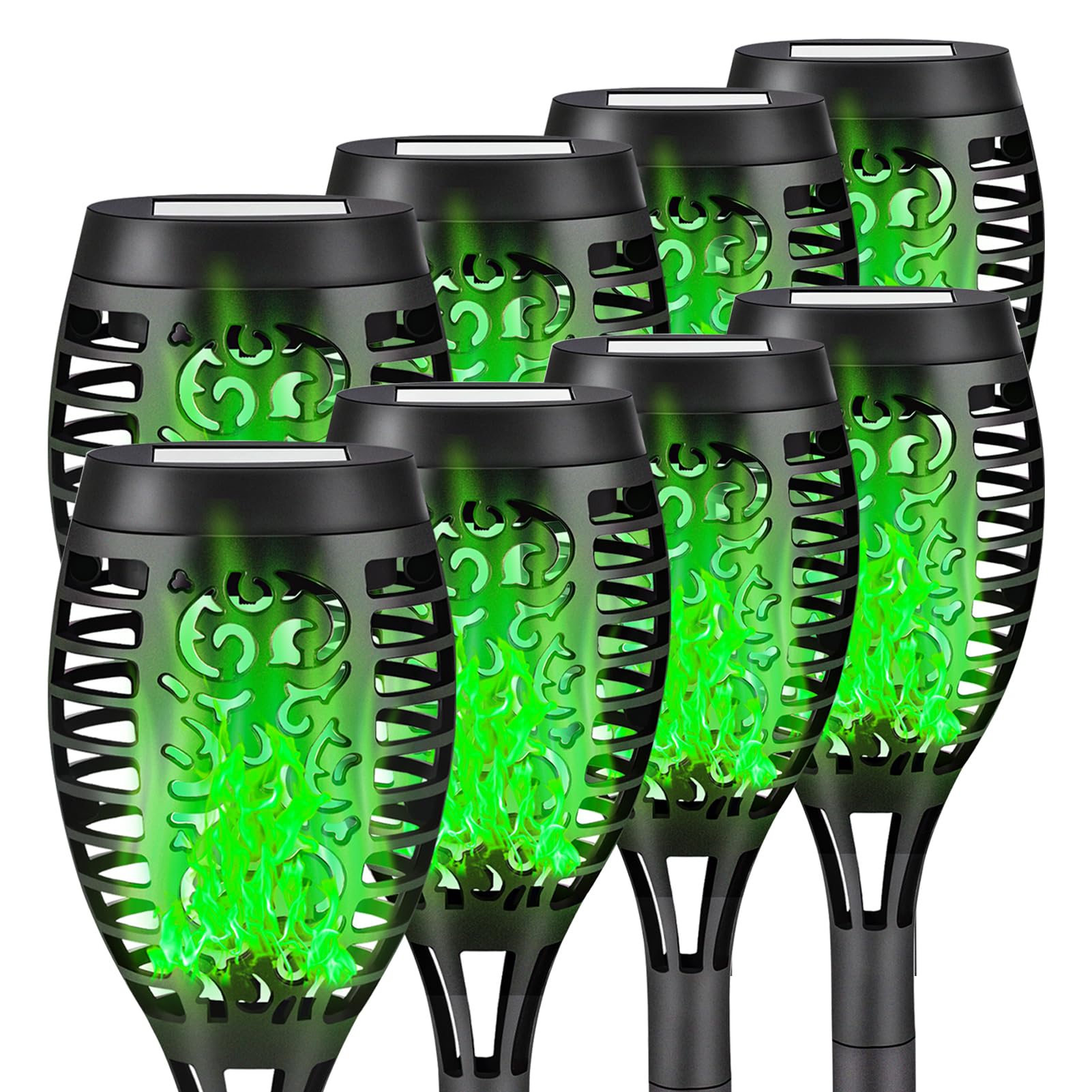 Liveasily 8 Pack Solar Torch Light with Green Flickering Flame ...