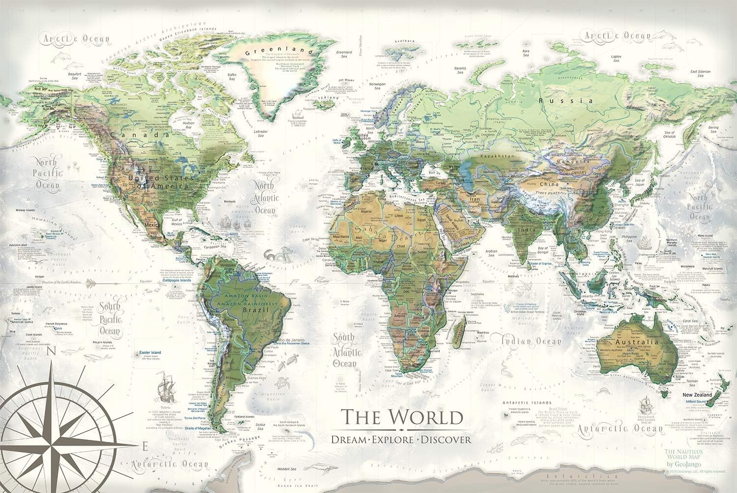 Amazon.com: Nautilus World Map Poster - The Perfect Travel Gift (30x20 ...