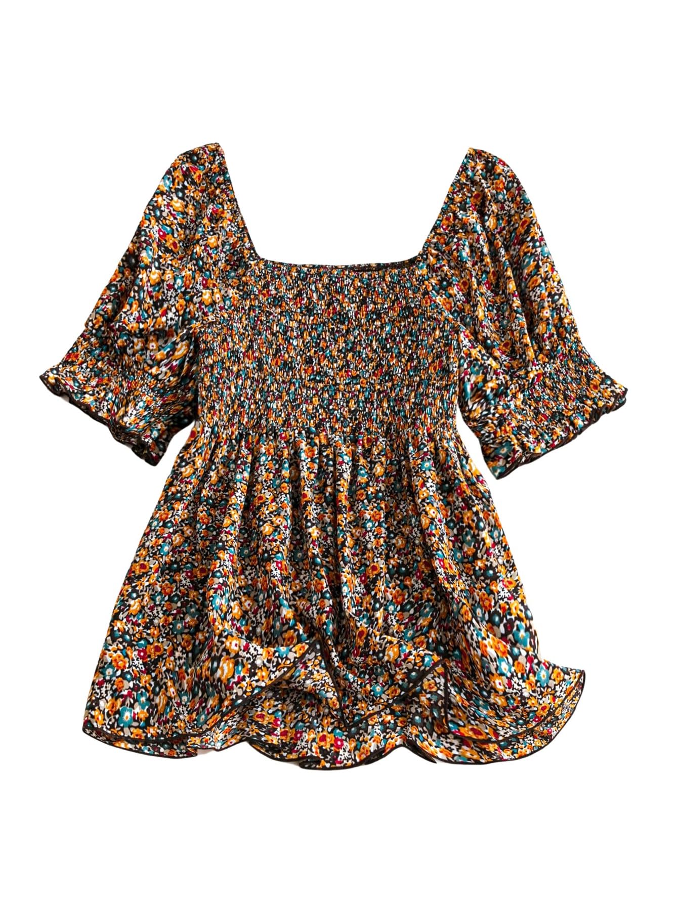 Floerns Women's Plus Size Floral Square Neck Flare Sleeve Peplum Shirt ...