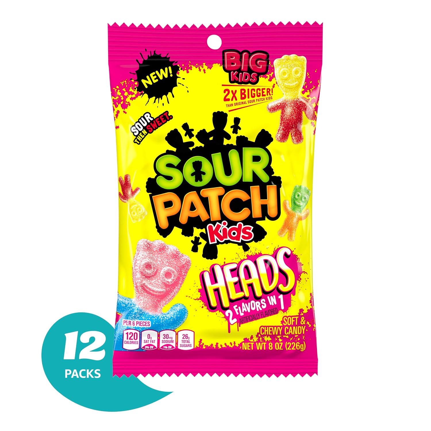 Sour Patch Kids SOUR PATCH KIDS HEADS, 2 Flavors In One, Twelve 8 Oz. Bags