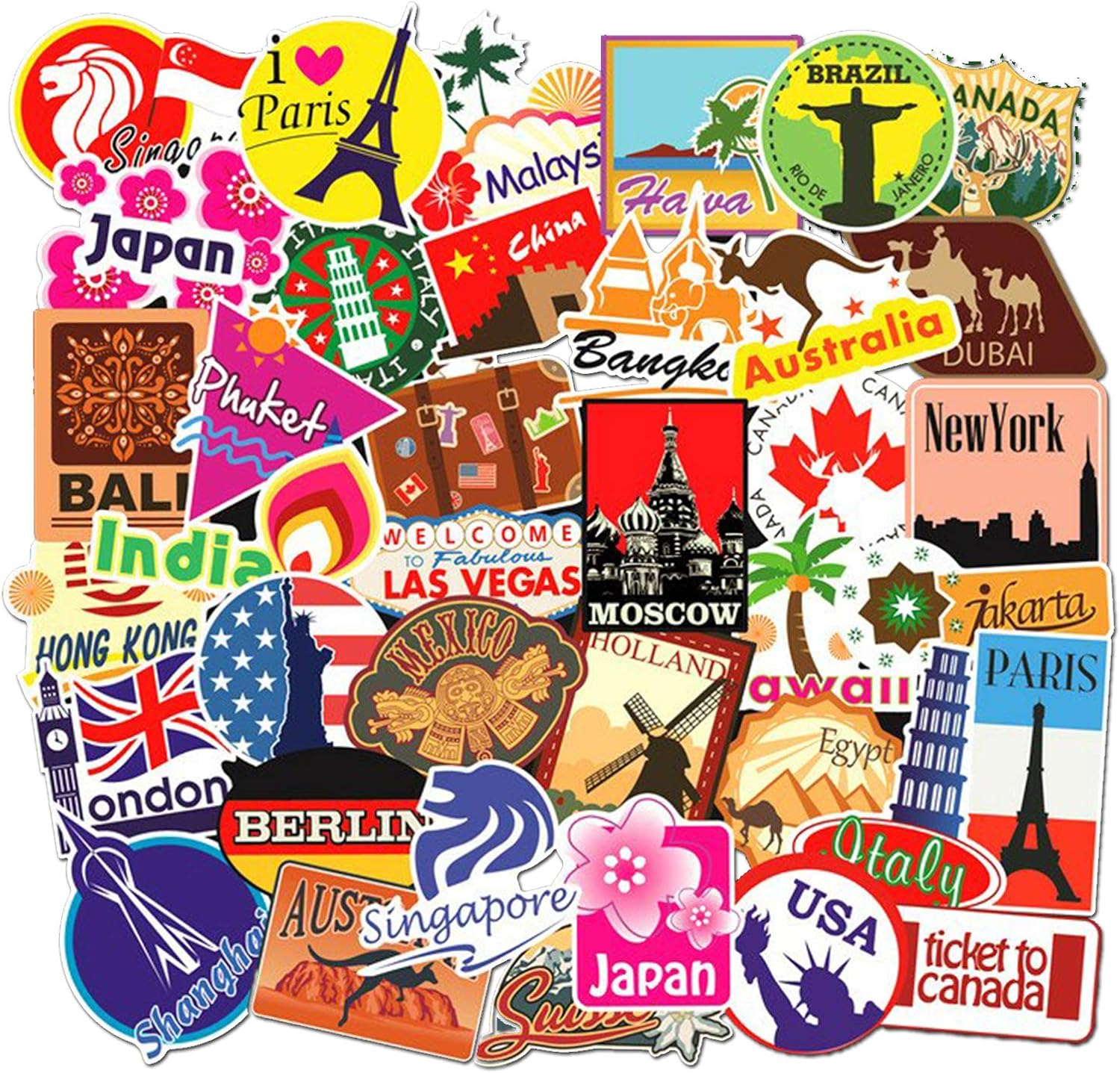 Amazon.com: Travel Stickers Decals World Famous Tourism Country Decals ...