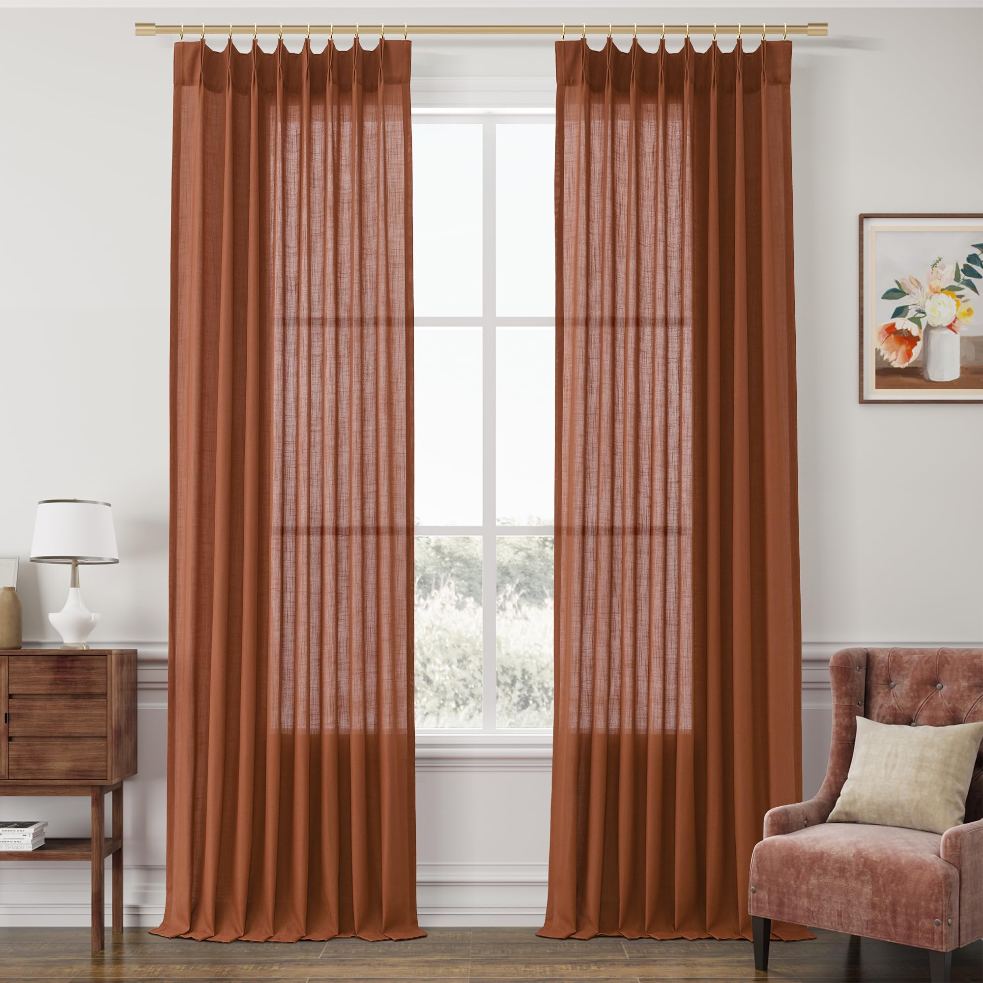 Joywell Linen Pinch Pleated Curtains 108 Inch Long,Floor Length Back ...