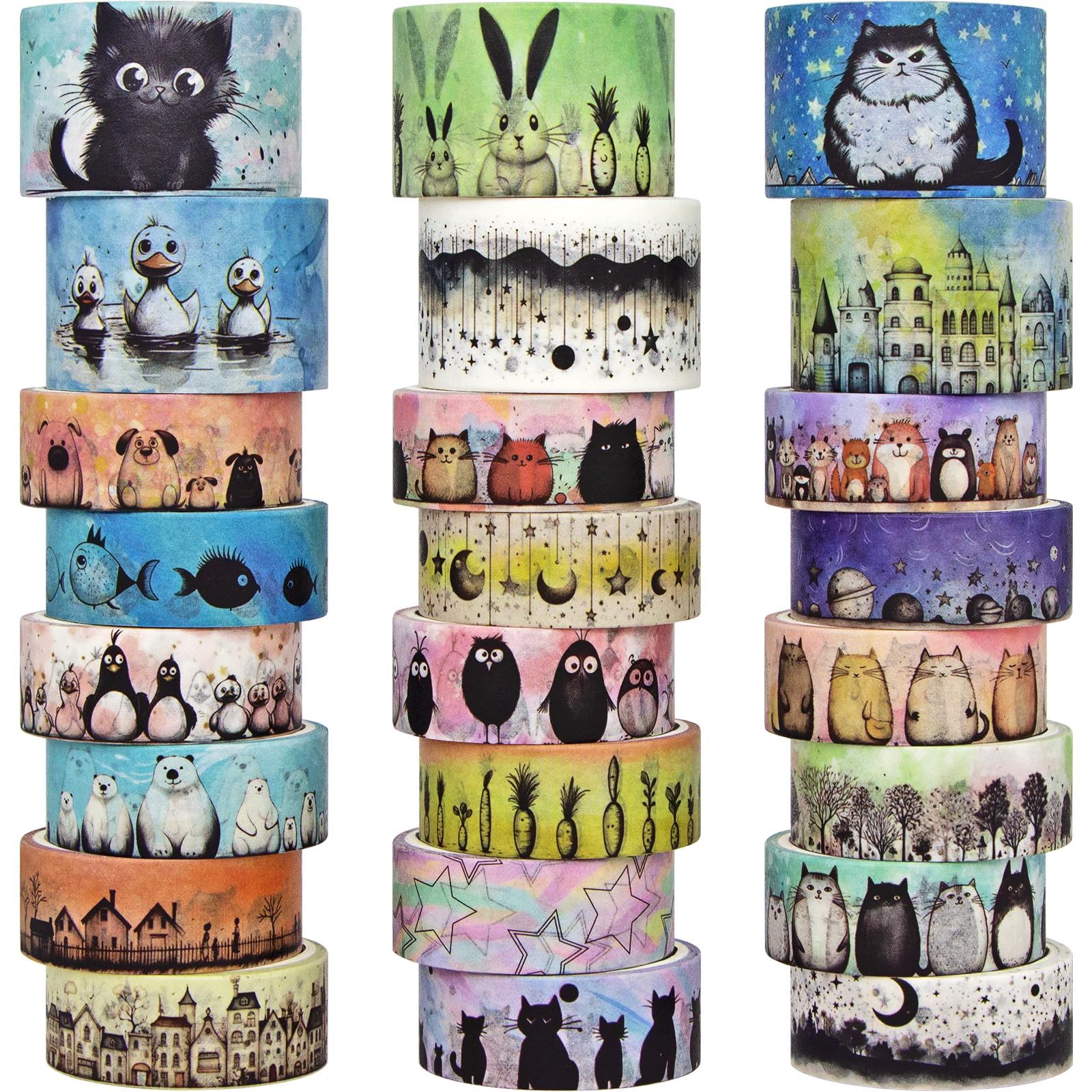 refustar Cute Washi Tape Set - 24 Rolls Kawaii Animals Decorative Washi ...