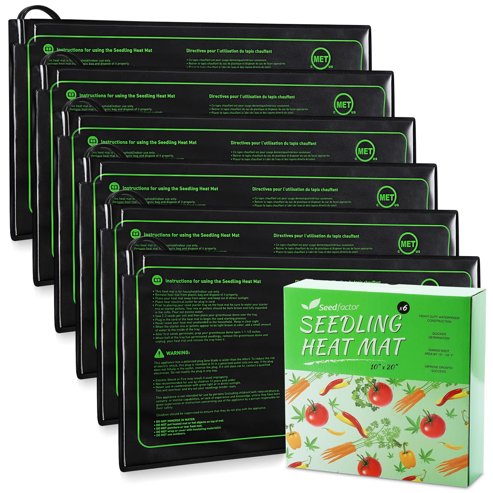 MET Certified 6 Pack Seedling Heat Mat, Seedfactor Waterproof Durable ...