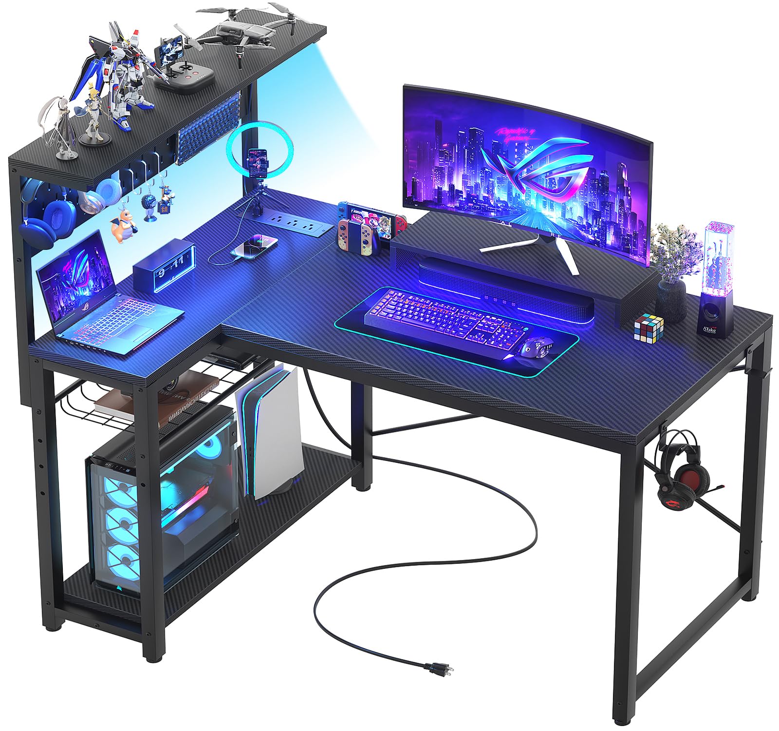 Mua Homieasy Small Gaming Desk with Power Outlets Pegboard LED Light ...