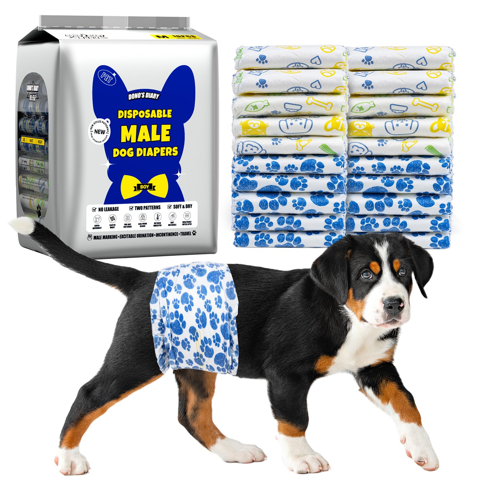 Dono Dog Diapers Male, Disposable Male Dog Wraps 60ct, Ultra Absorbent ...