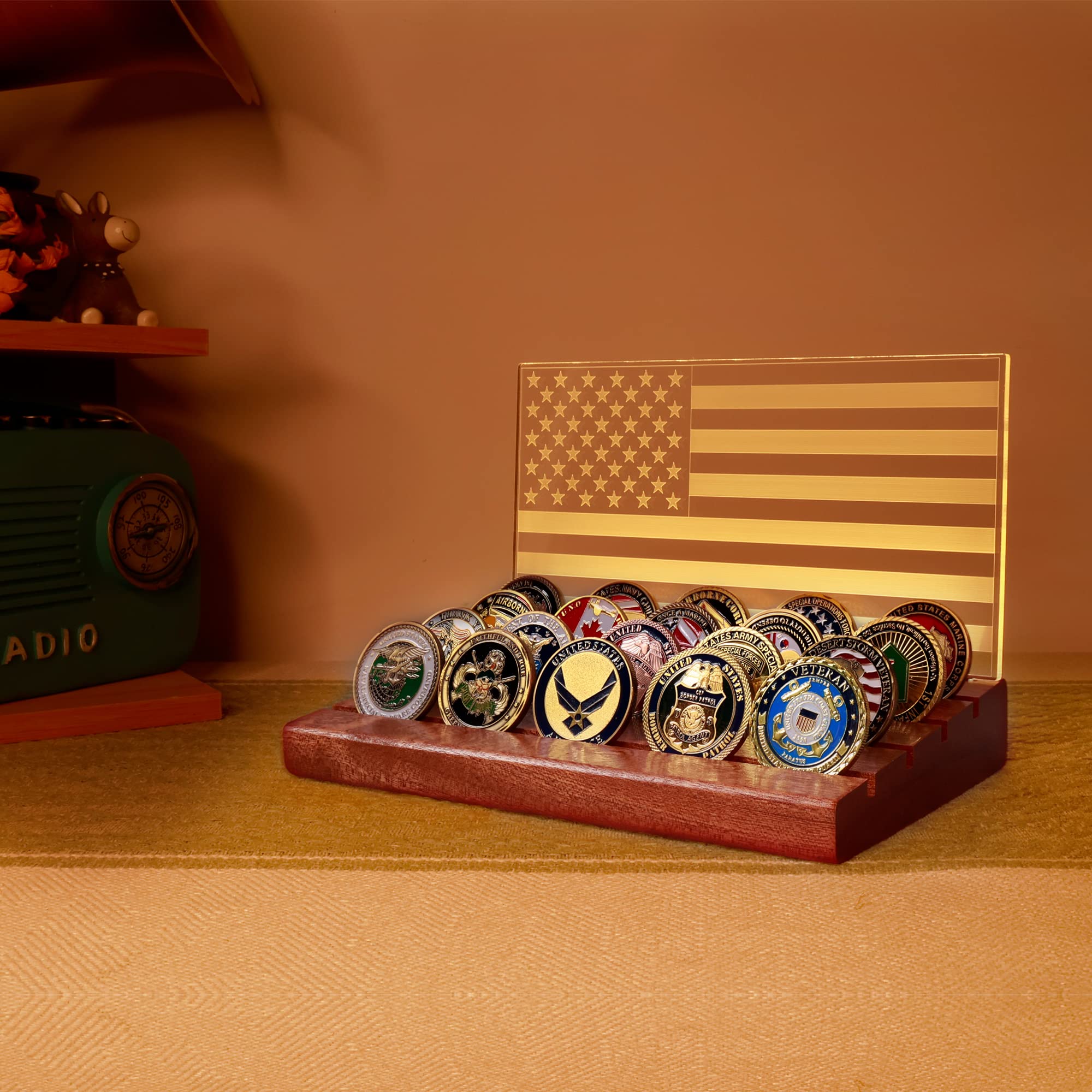Lampeez Challenge Coin Display, Light up Coin Holder American Flag with ...