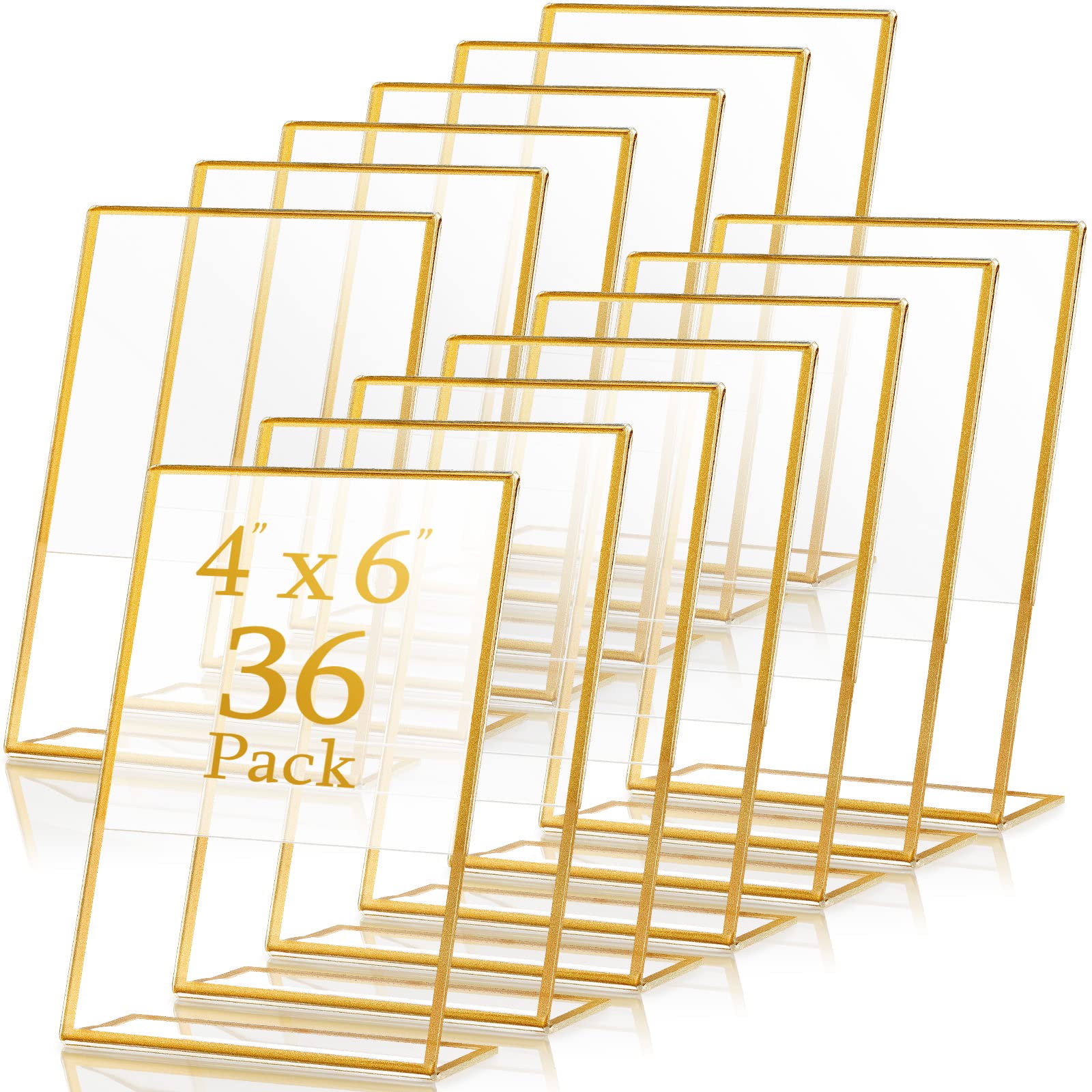 36 Pack Acrylic Sign Holder Gold Frame Table Numbers Slanted Back Menu ...