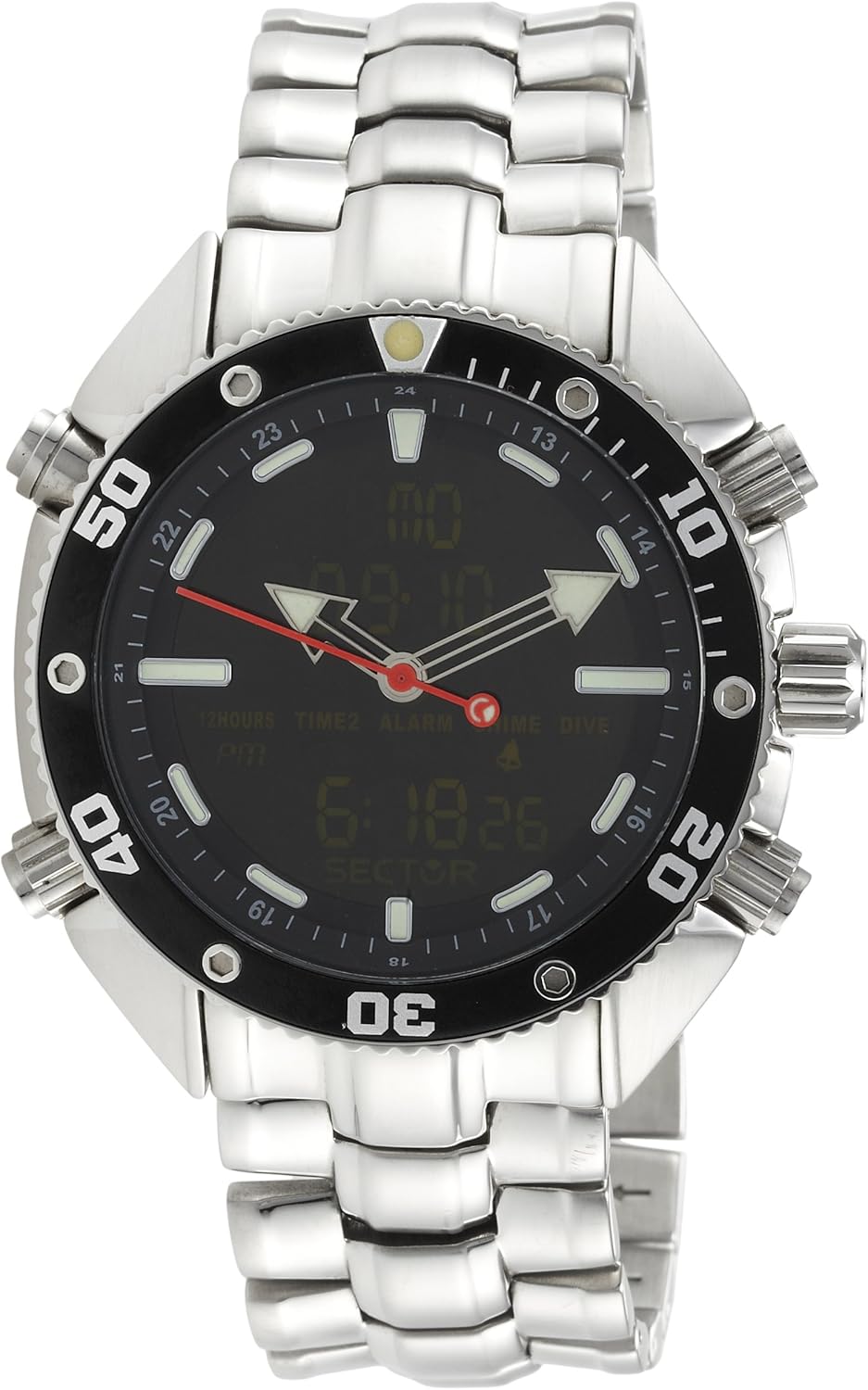 Sector Dive Master Watch Analogue Digital with Black Dial and Stainless ...