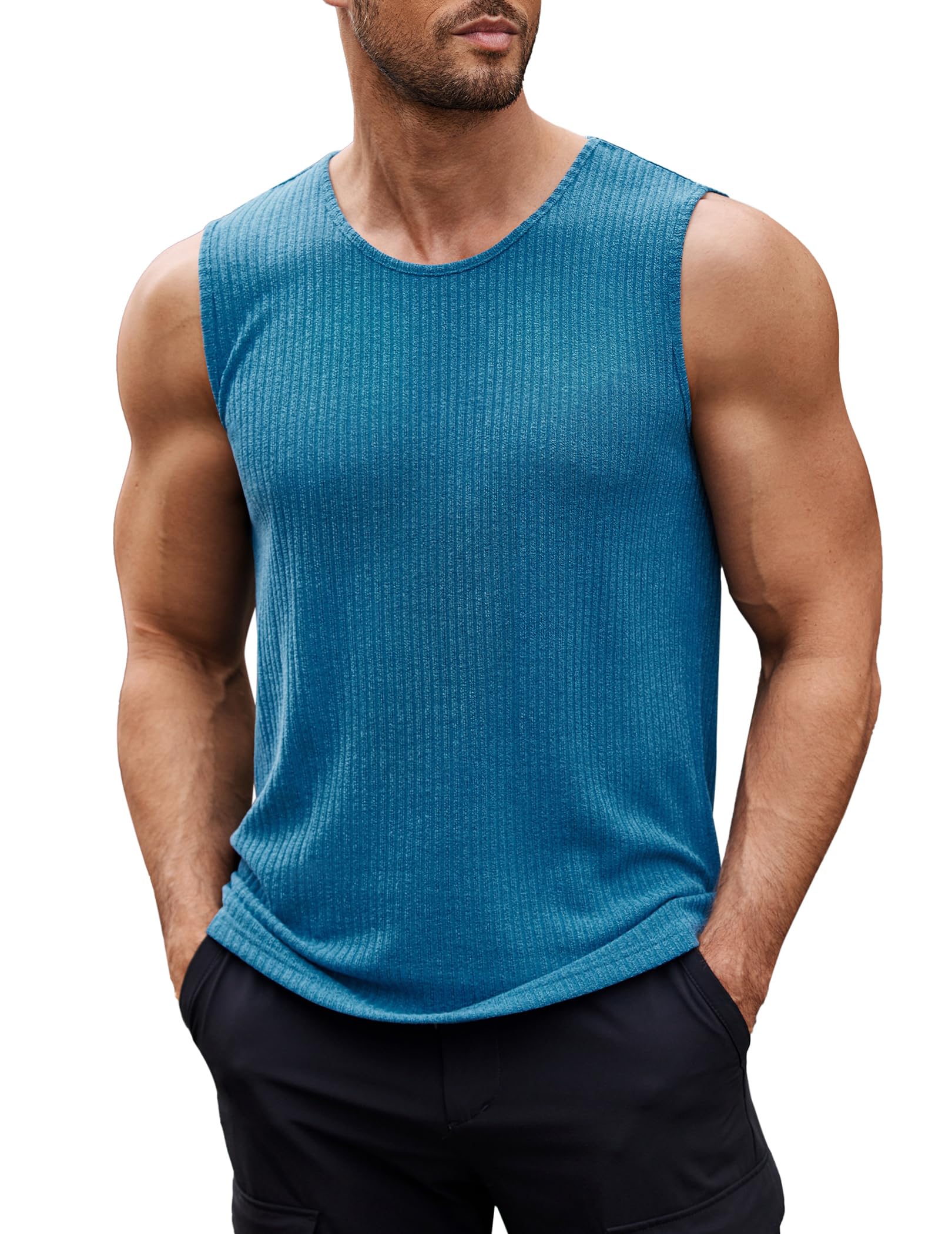 COOFANDY Men's Ribbed Knitted Tank Top Stretchy Cotton Tank Tops ...