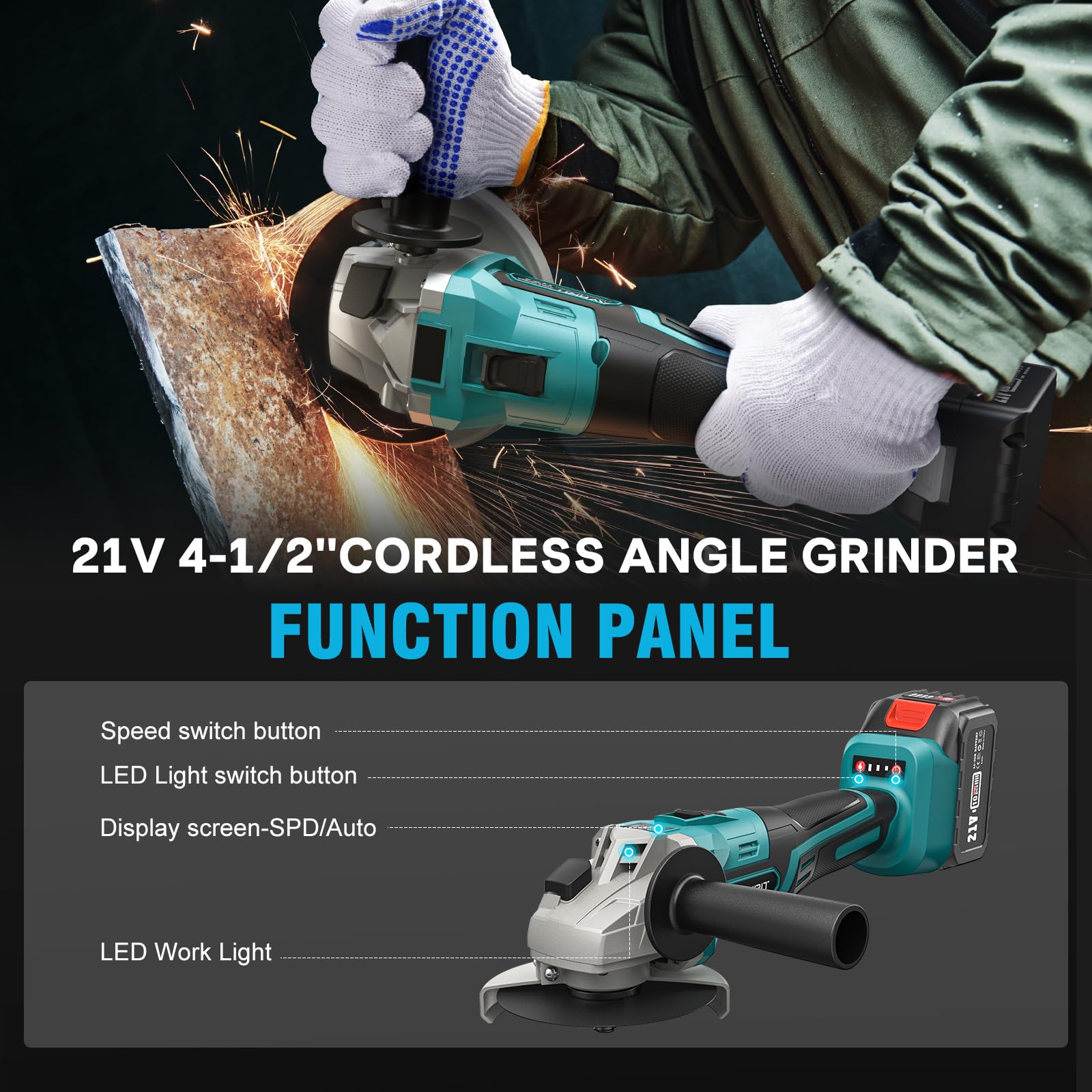 Mua Avhrit Cordless Angle Grinder 2X4.0AH Batteries, 21V Power Angle ...