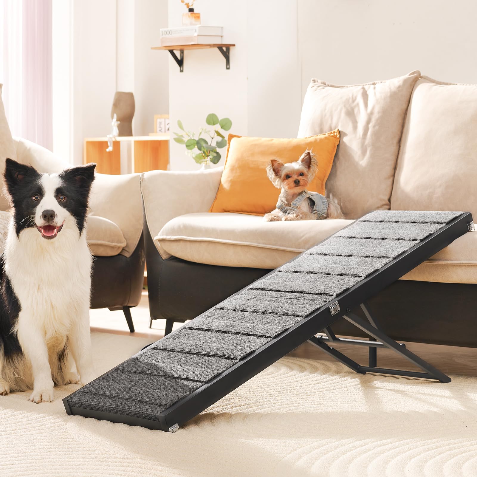 Dog Car Ramp, 51" Long Folding Pet Stair Ramp with 4 Level Adjustable ...