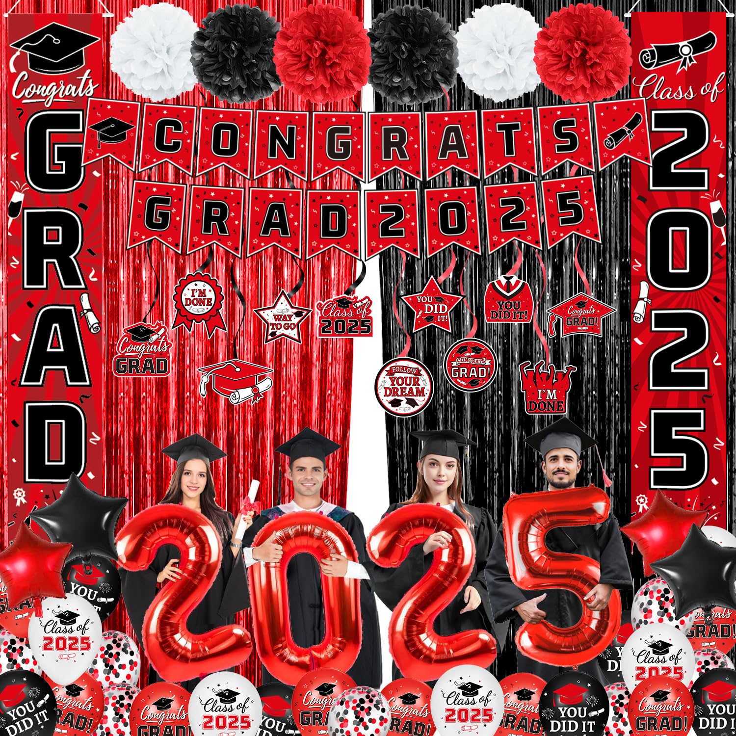 Graduation Decorations Class of 2025 Red Themed Graduation Party ...