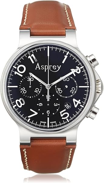 ASPREY OF LONDON No.8 Round Black Dial Automatic Chronograph Watch ...