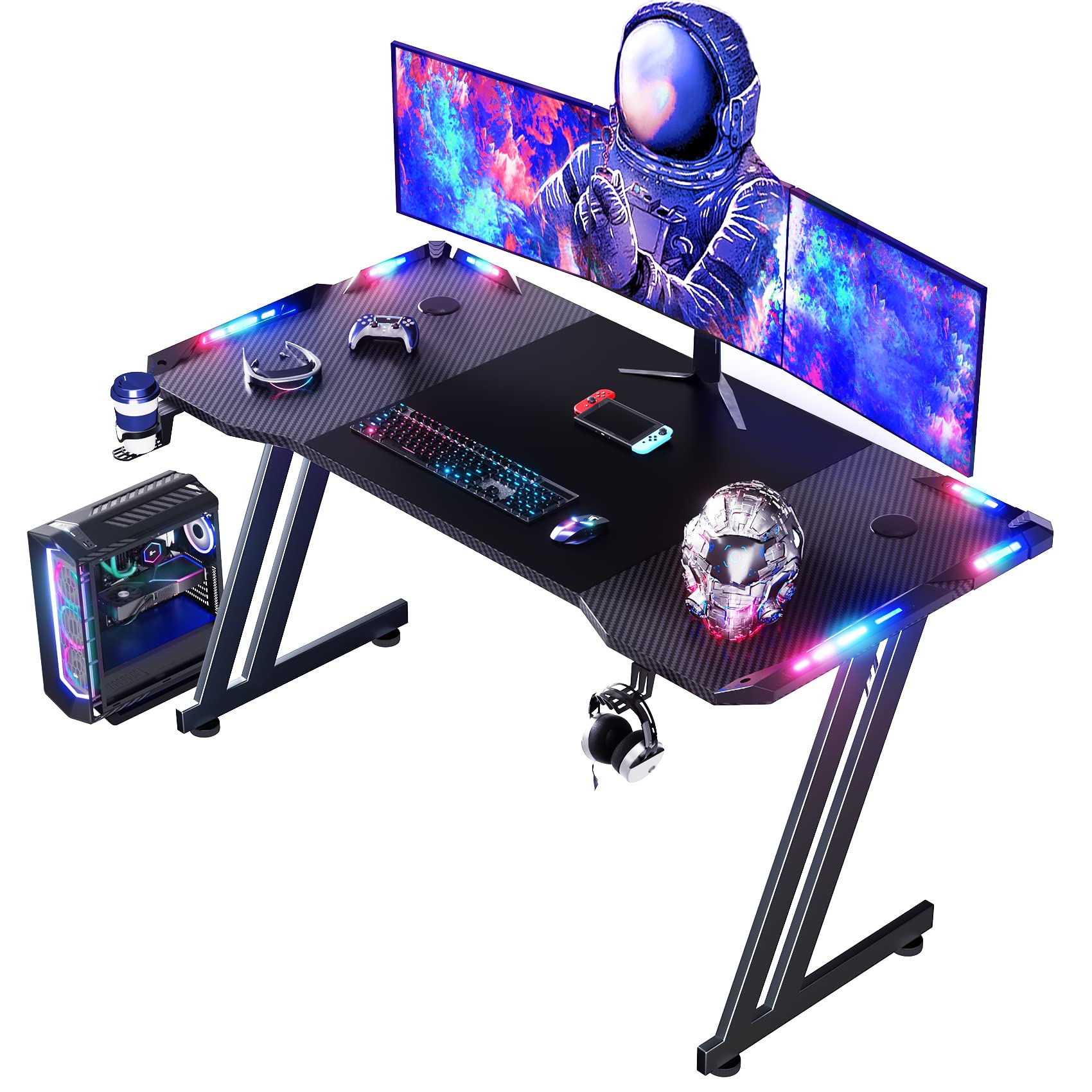 Mua HLDIRECT 47 Inch Gaming Desk with LED Lights Carbon Fibre Surface ...