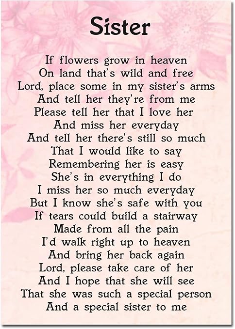 Sister Memorial Graveside Poem Keepsake Card Includes Free Ground Stake ...