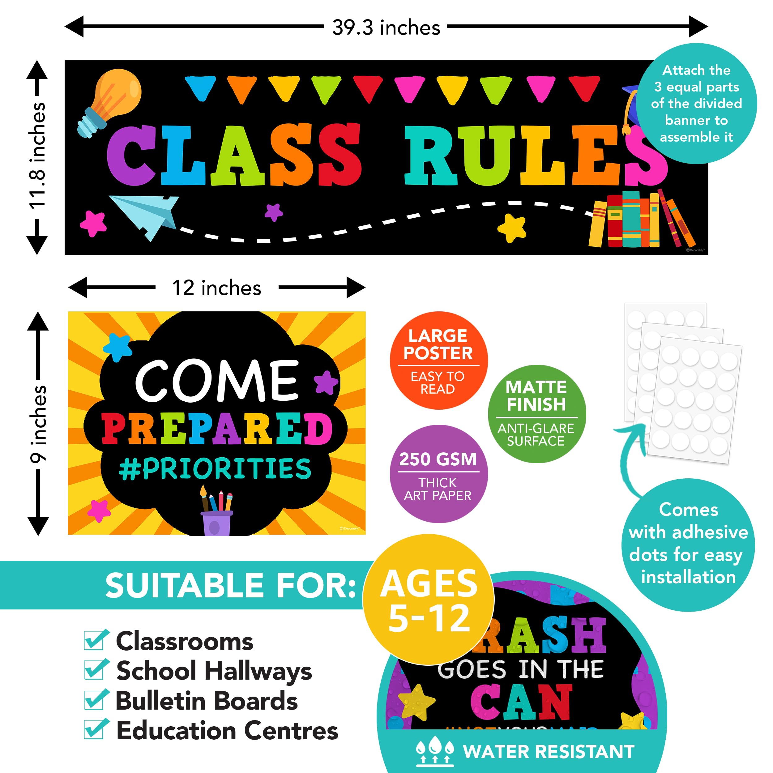 Decorably Class Rules Banner And Posters For Classroom, 10 Classroom ...
