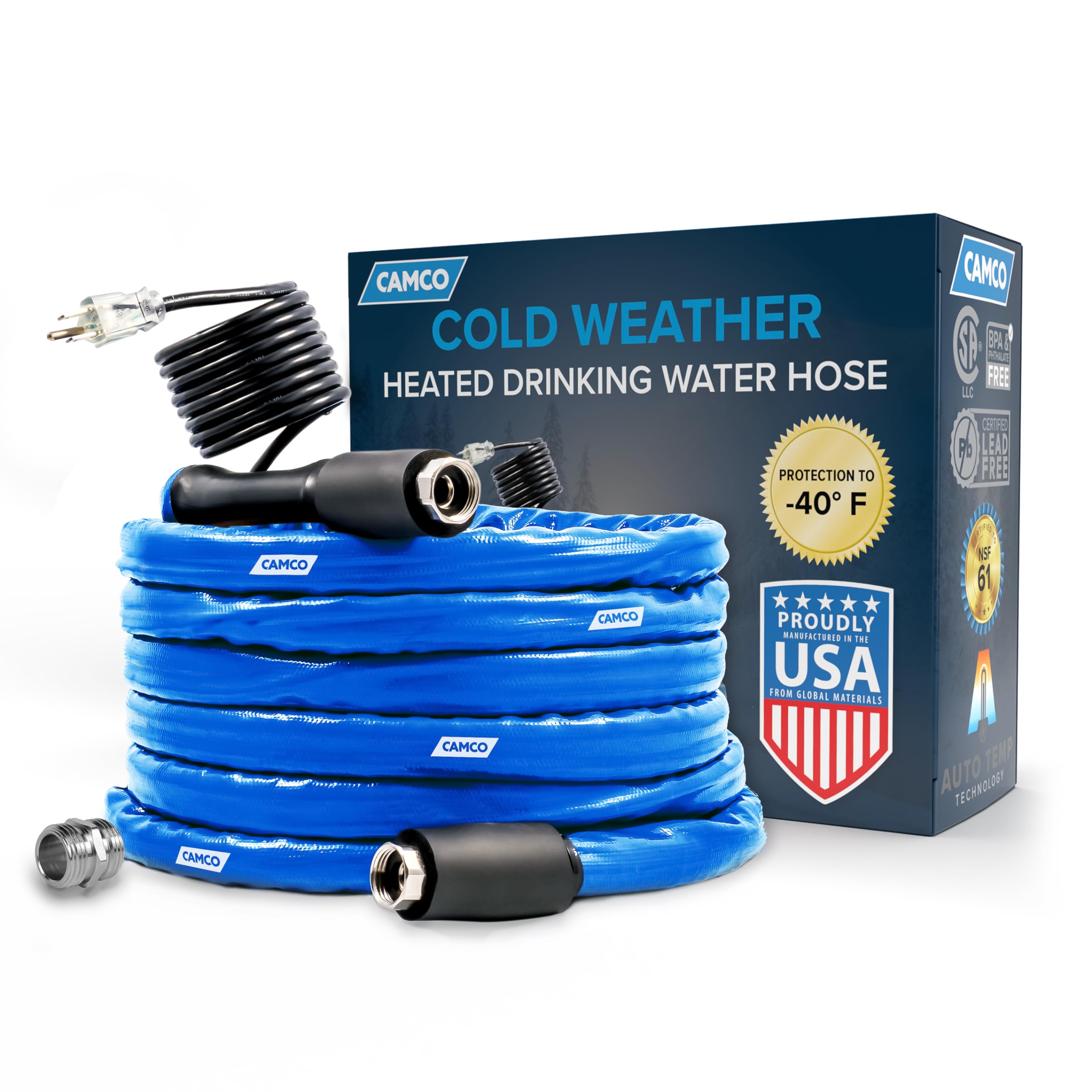 Camco Heated 50 Foot RV Drinking Water Hose, Freeze Regulator Down to ...