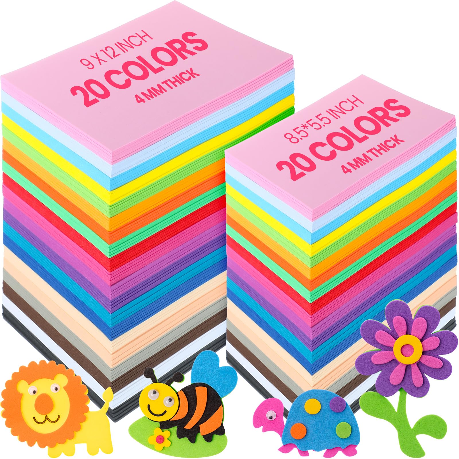 Pangda 100 Pack 20 Colors EVA Craft Foam 4mm 5.5 x 8.5 Inch, 9 x 12 ...