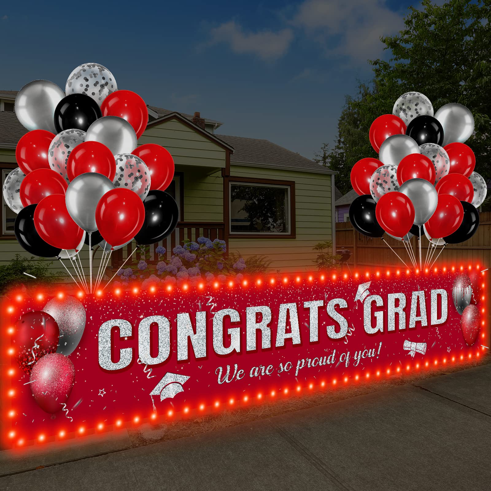 Irenare LED Graduation Banner Decoration Set Large Congrats Grad Banner ...