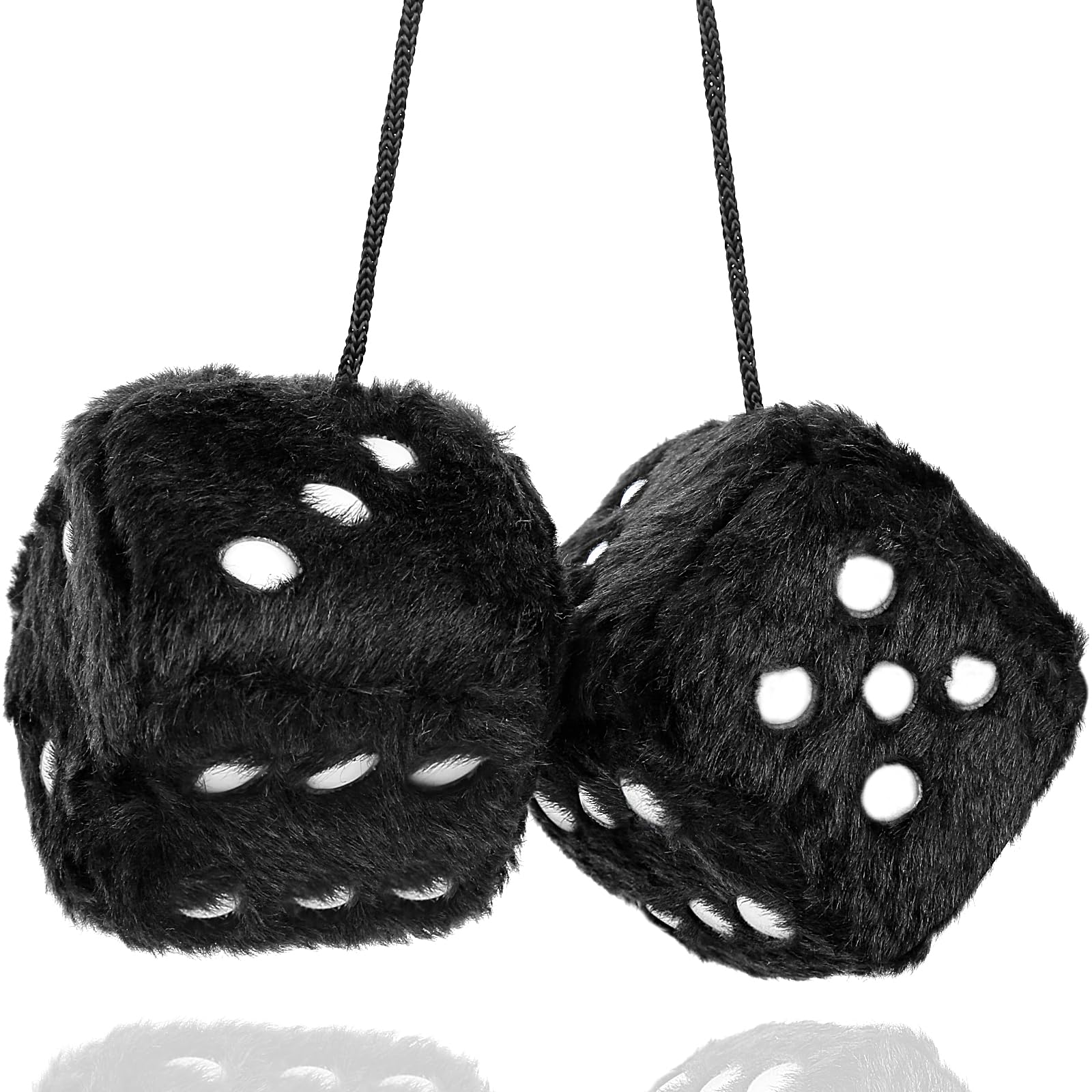 YGMONER Black Fuzzy Dice for Rear View Mirror, Pair of 2.75" Plush Dice ...