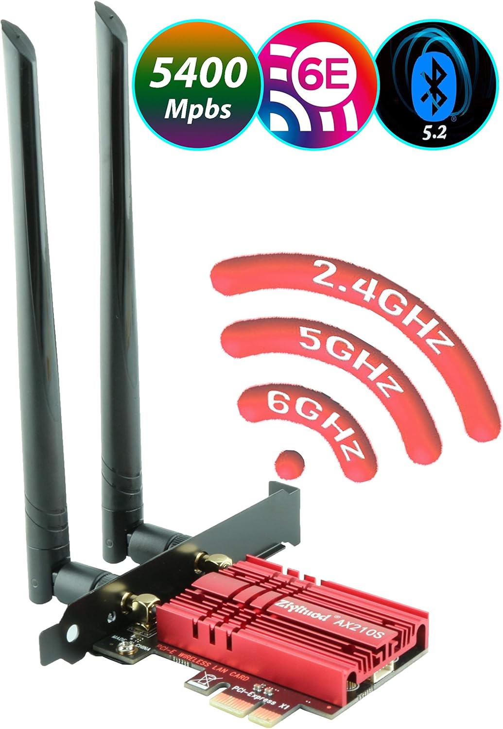 Ziyituod Carte WiFi 6E, jusqu'à 5400 Mbps avec Adaptateur Bluetooth 5.2, Carte réseau WiFi AX210 ...