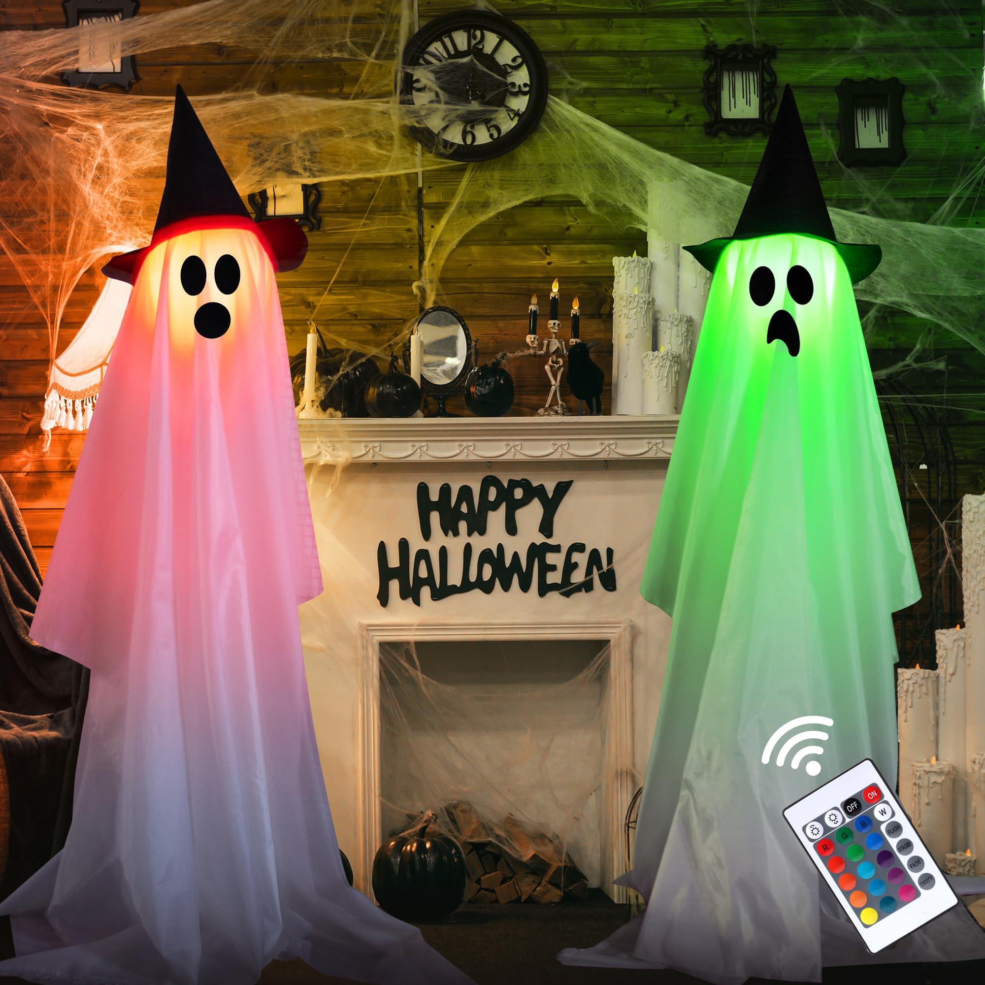 Standing Spooky Ghost Halloween Decor with Remote, Light Up Ghost Kit ...