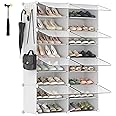 SONGMICS Interlocking Shoe Rack, Plastic Shoe Storage Cabinet, 8-Slot ...