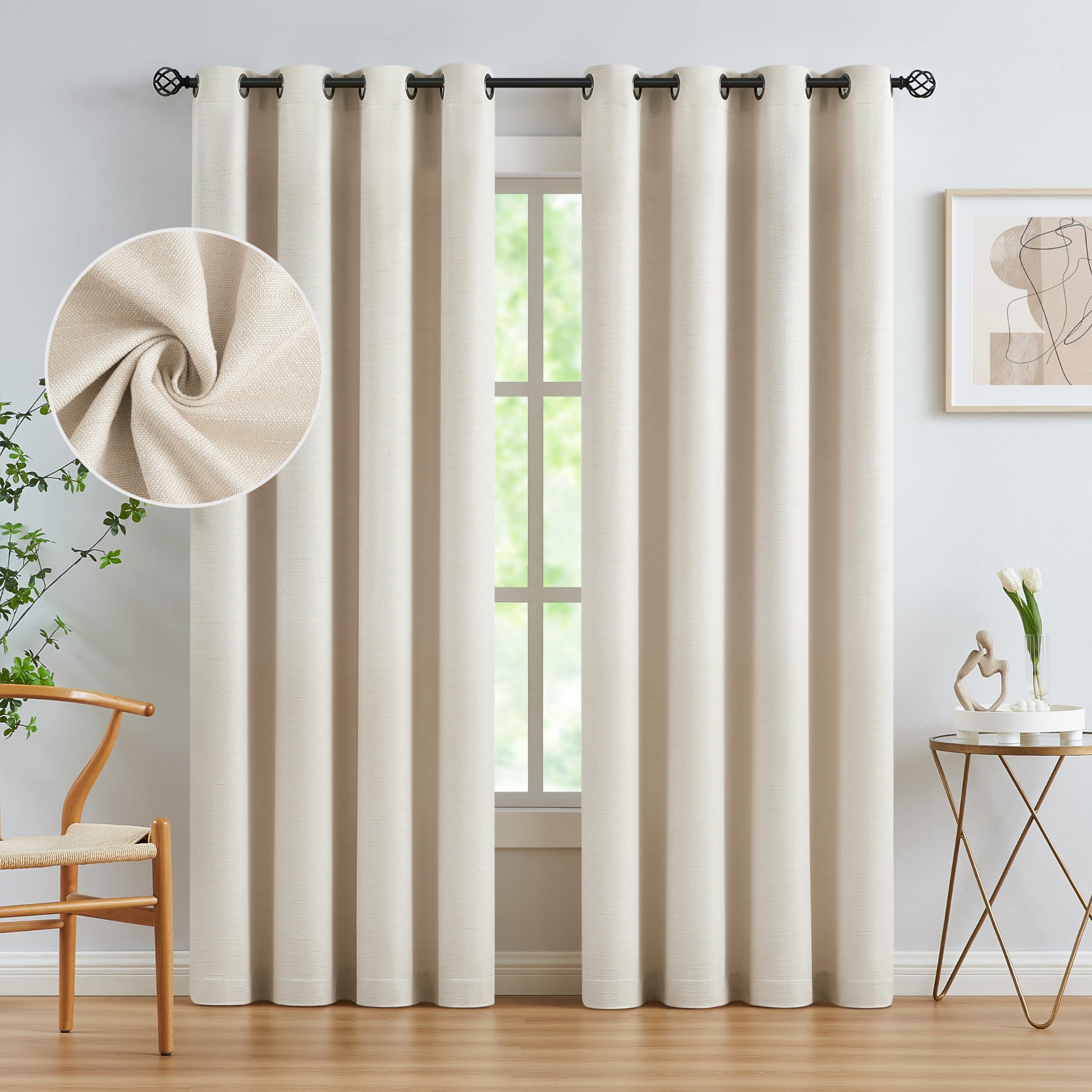 WEST LAKE Solid Natural Curtain Panels 95 Inches Long Contemporary Semi ...