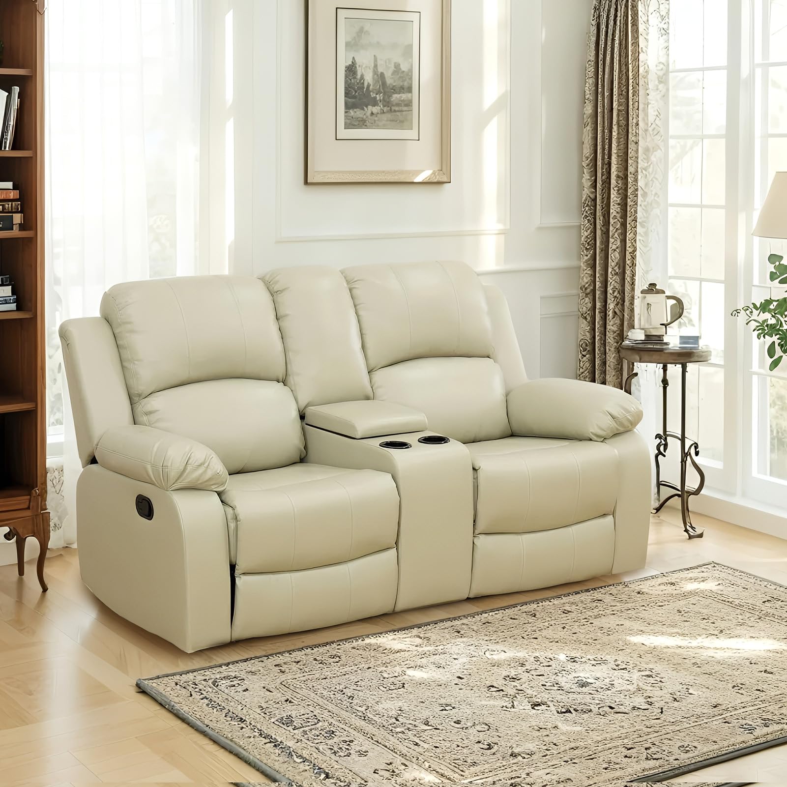 Manual Leather Recliner Loveseat Sofa for Living Room, Home Theater ...