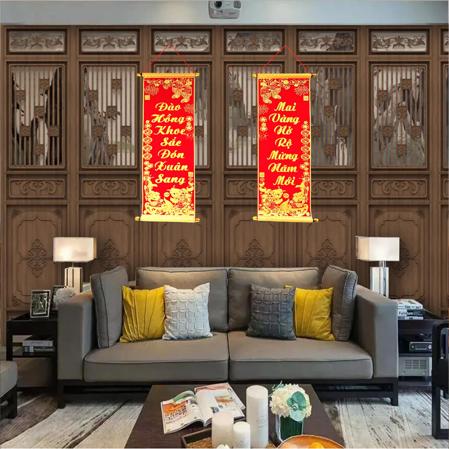 LOONELO Vietnamese New Year Red Hanging Couplets, 2025 Asian Spring Festival Scrolls for T?t Vi ...
