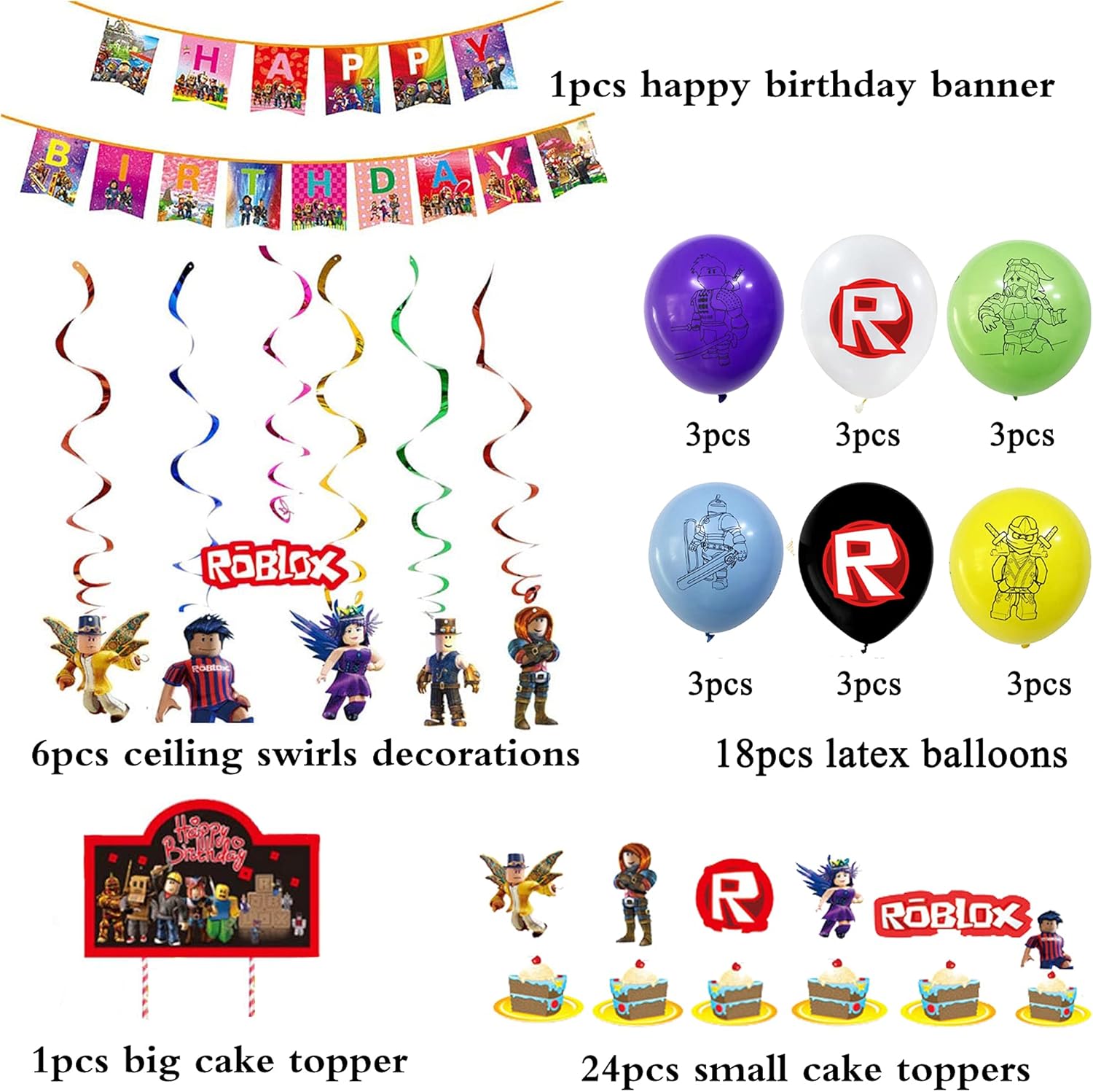 Birthday Decorations Roblox Balloons Roblox Birthday Cake Topper Gaming ...