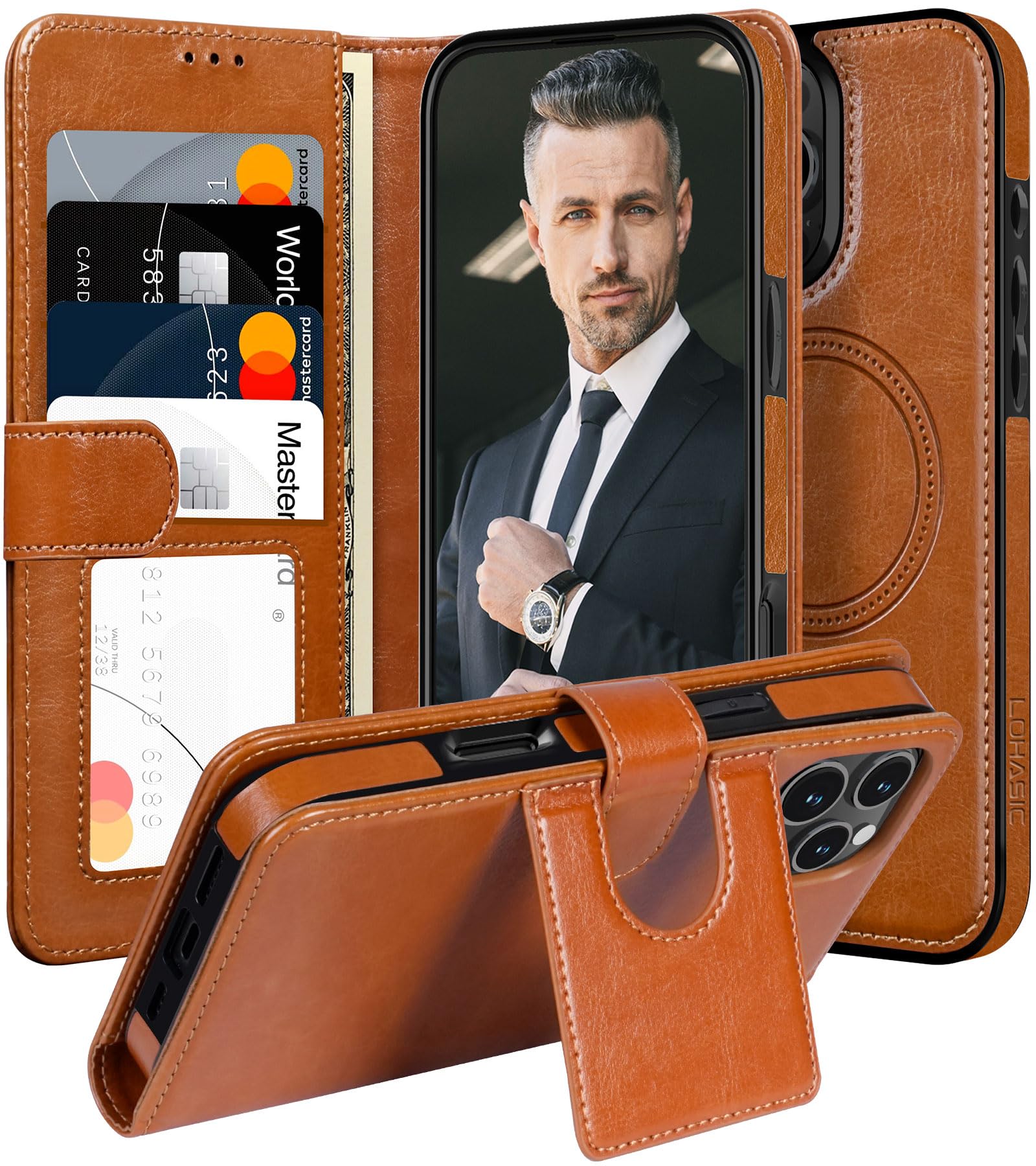 LOHASIC Magnetic Case for iPhone 16 Pro Max, 5 Card Holder RFID Blocking Wallet, Compatible with ...