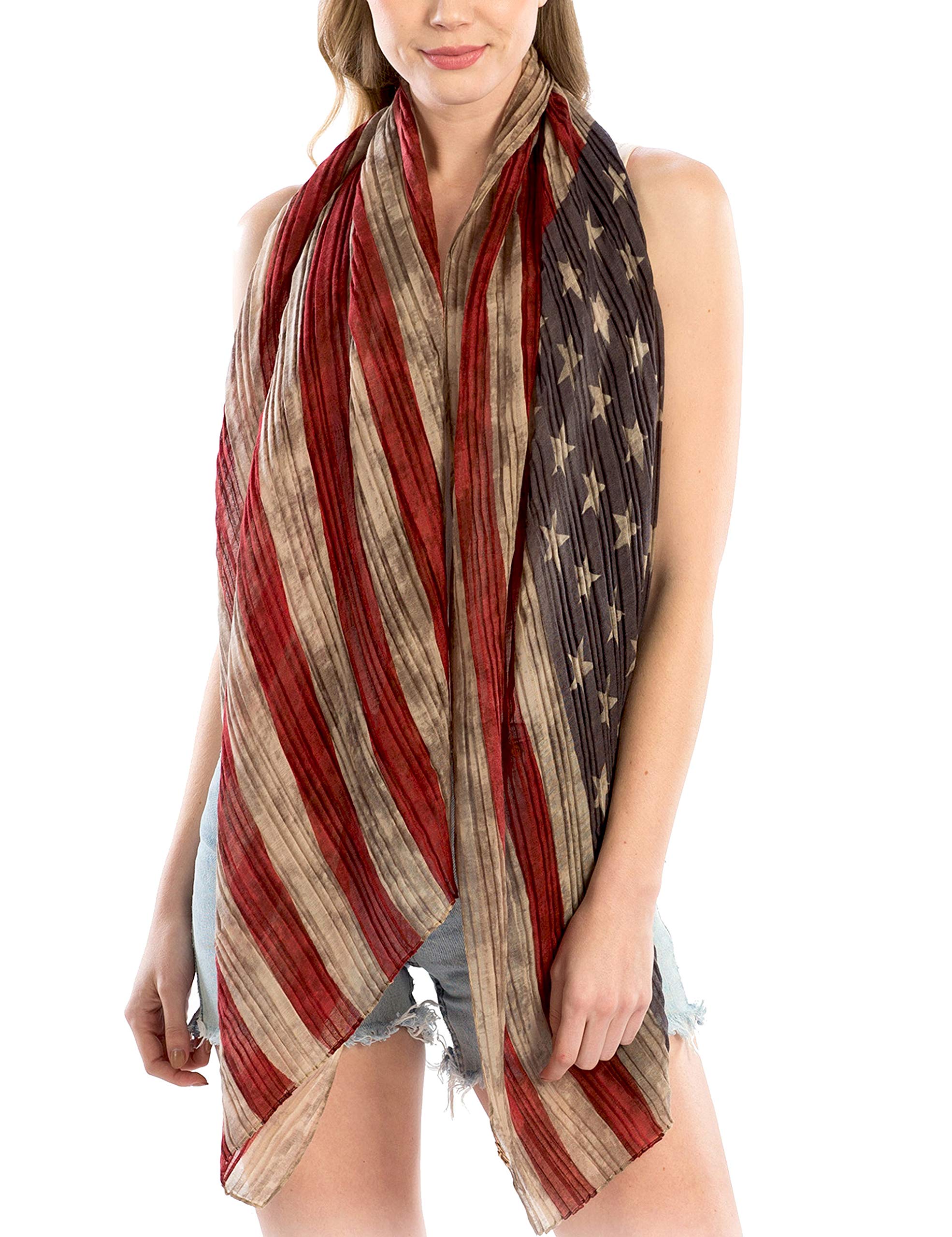 MIRMARU American Flag Print Lightweight Oblong Shawl Infinity Scarf ...