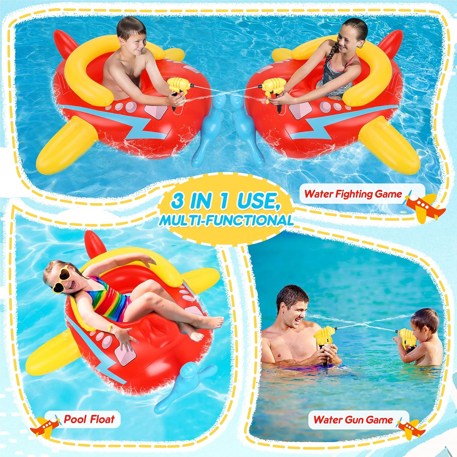 LETOMY Inflatable Pool Float, Plane Theme Swimming Pool Float with ...