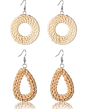 Amazon.com: Rattan Earrings Hoops For Women Large Woven Handmade Straw DIY Teardrop Circle ...