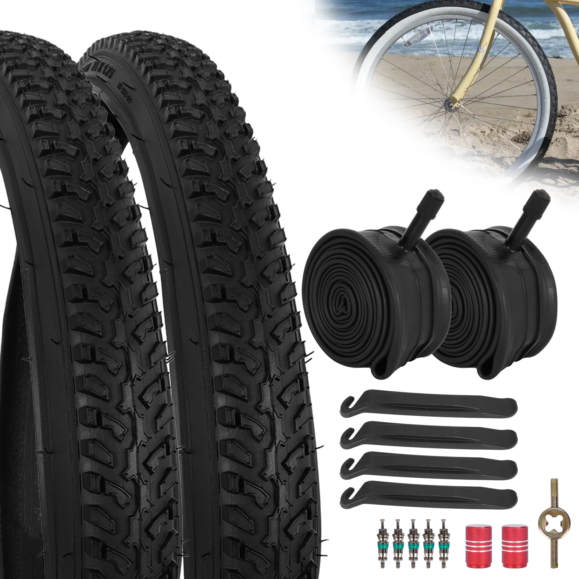 RUTU 2 Pack 24x1.75 Bike Tire Foldable 24 Inch Bike Tube(47-507) and ...