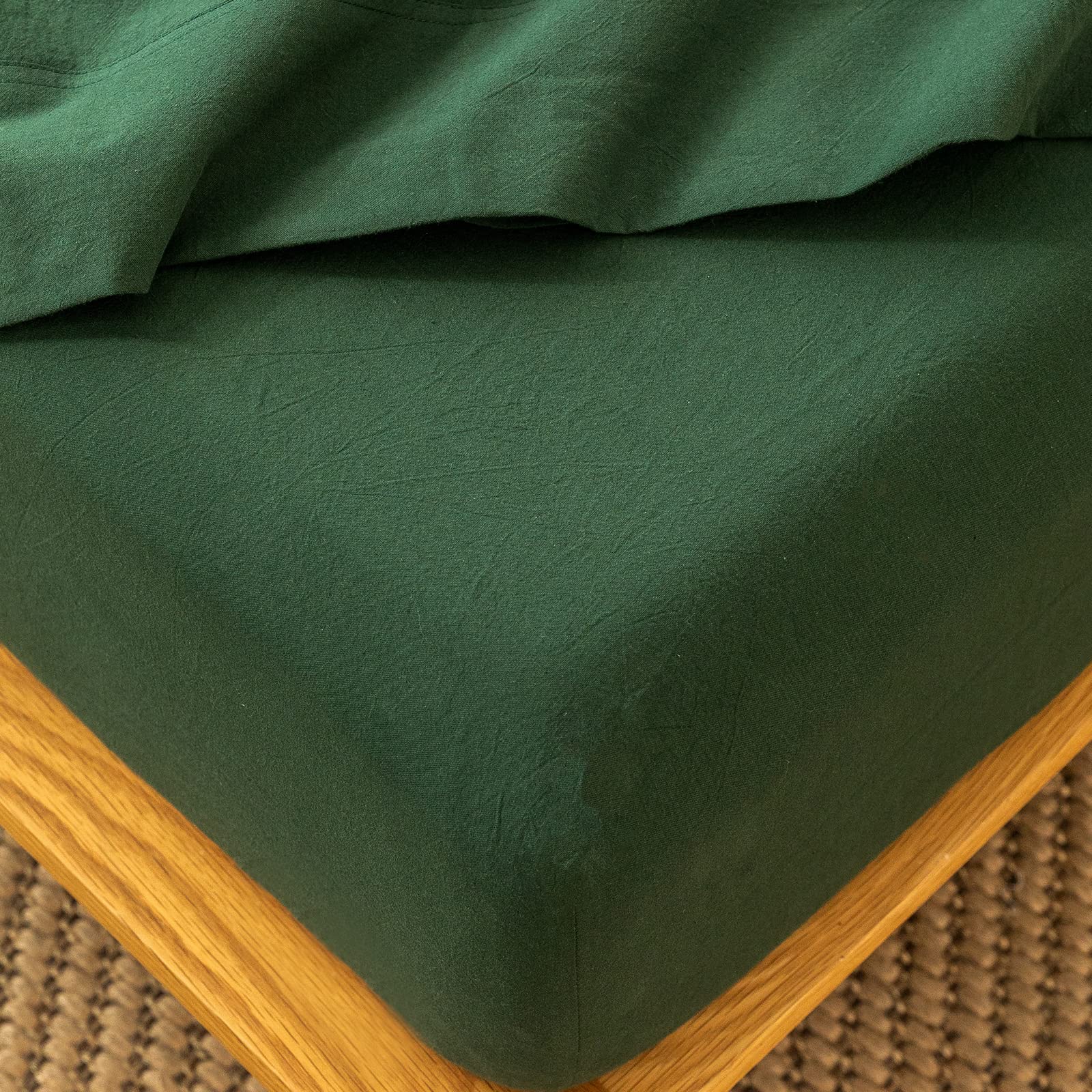 MooMee Fitted Bottom Sheet Only 100% Washed Cotton Linen Like Textured ...
