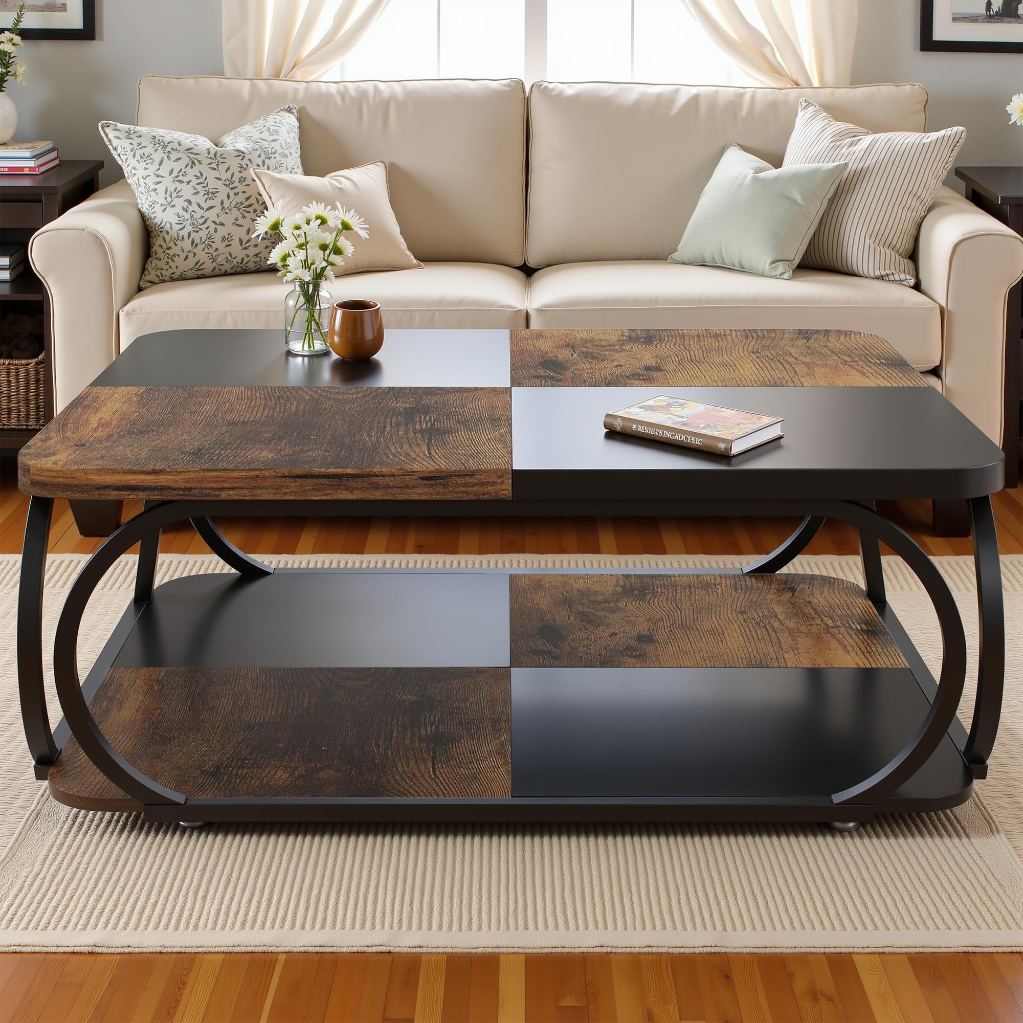 Osparple 2-Tier Coffee Table with Storage Shelf, 39" Small Square ...