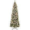 Amazon.com: Best Choice Products 7.5ft Pre-Lit Pencil Christmas Tree, Partially Flocked Pre ...