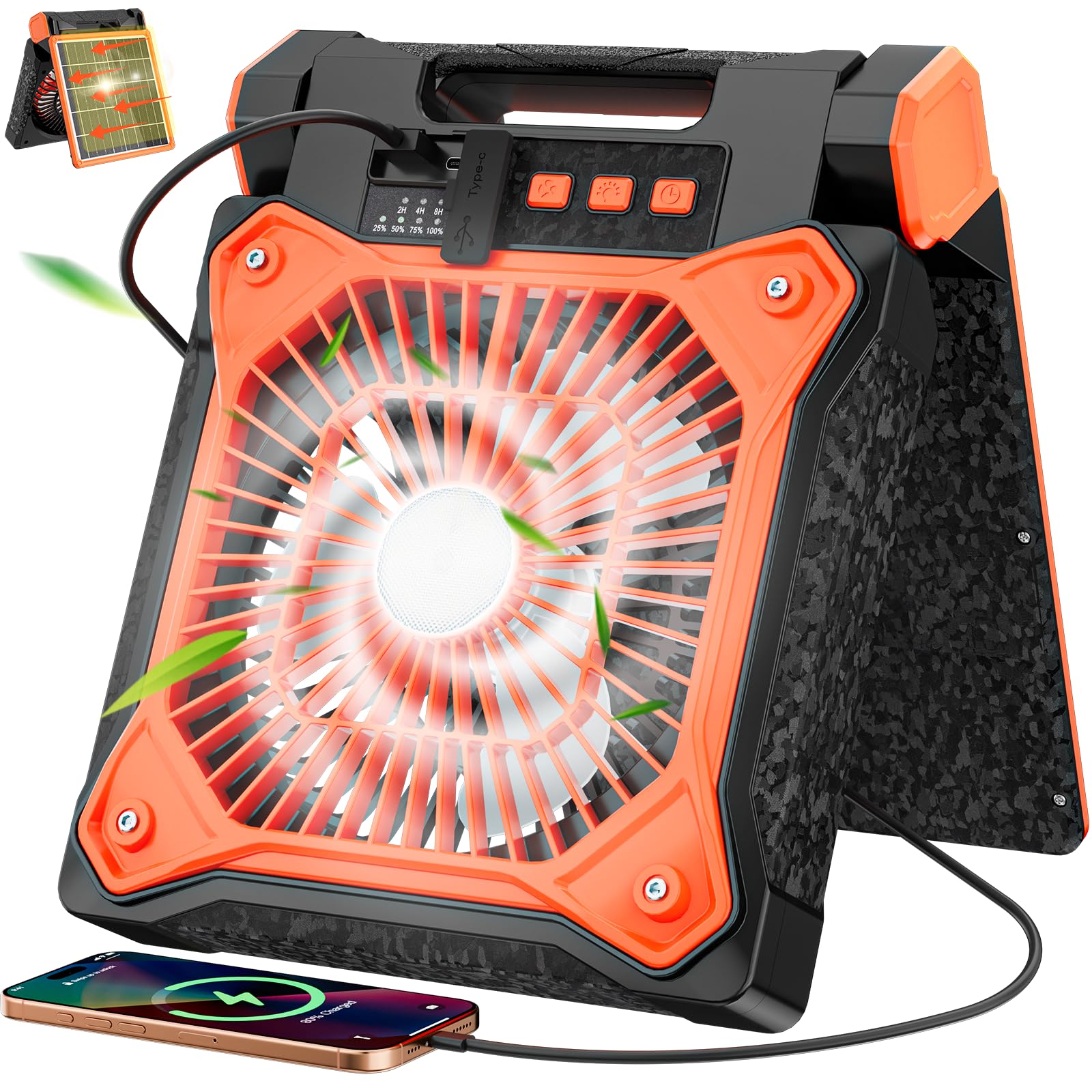 Solar Camping Fan 20000mAh, Solar Powered Fan with LED Lantern, Upgrade ...