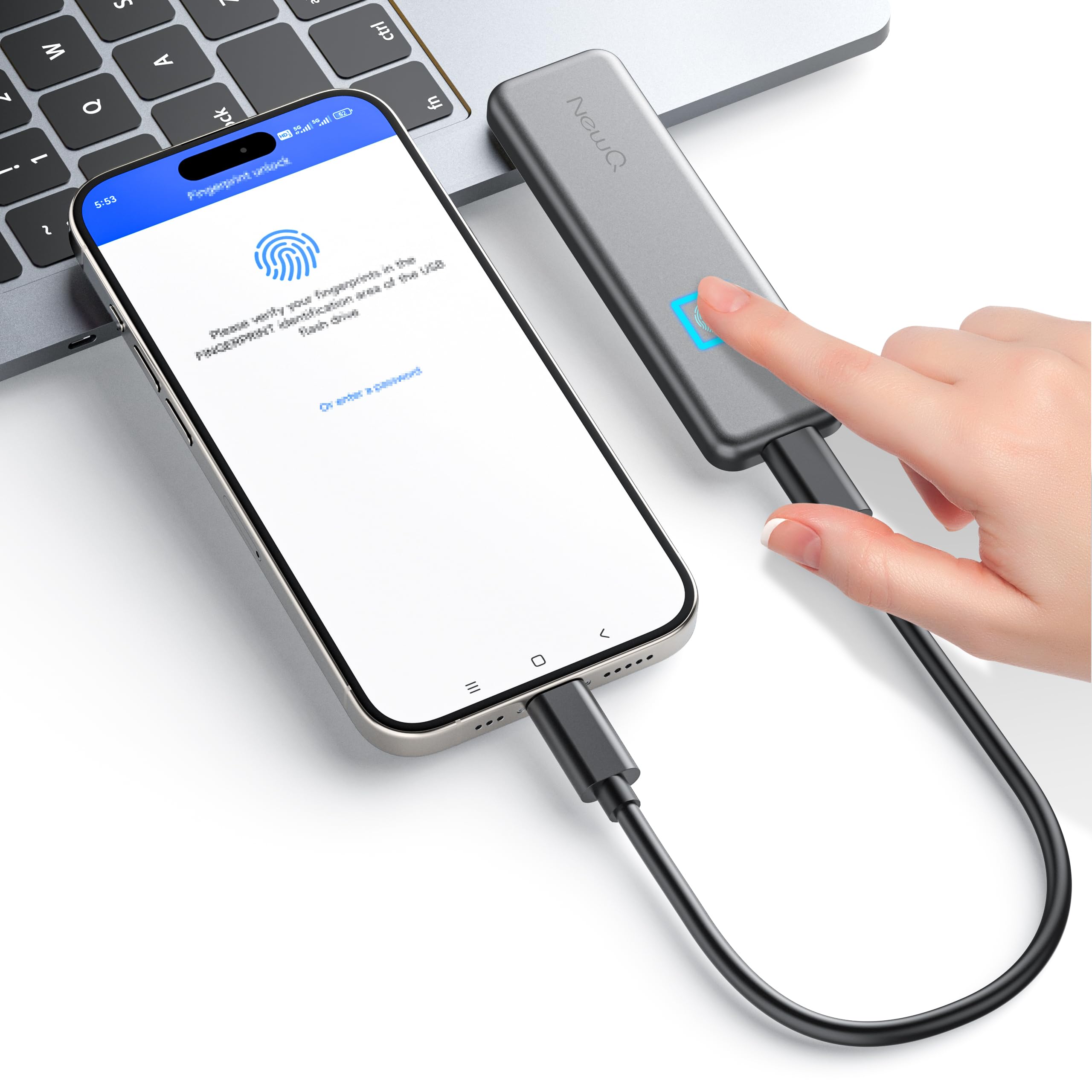 NewQ Fingerprint External SSD For Phone: 512GB Touch Solid State Drive ...