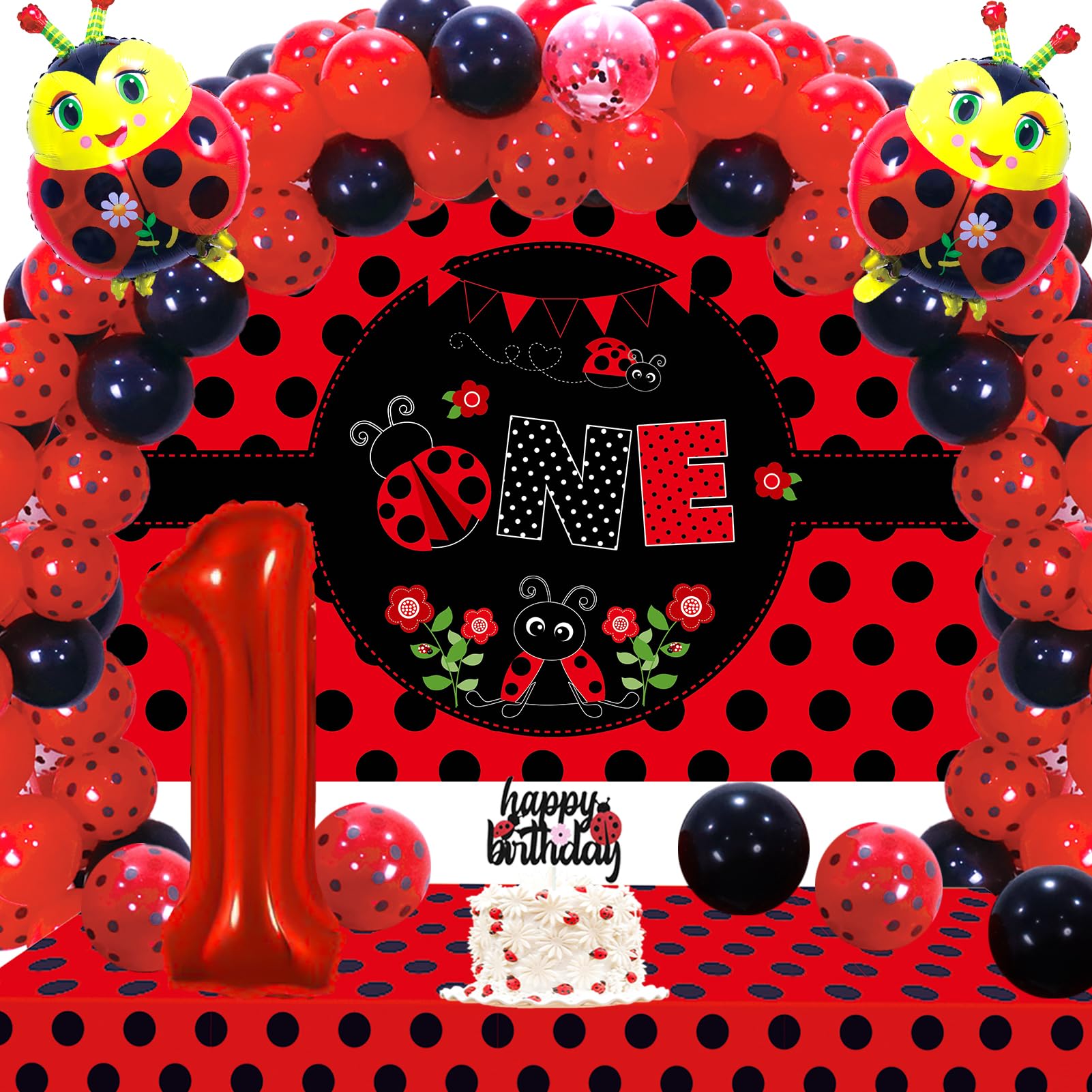 Vlipoeasn 70 Pcs Ladybug Theme 1st Birthday Party Decorations, Red ...