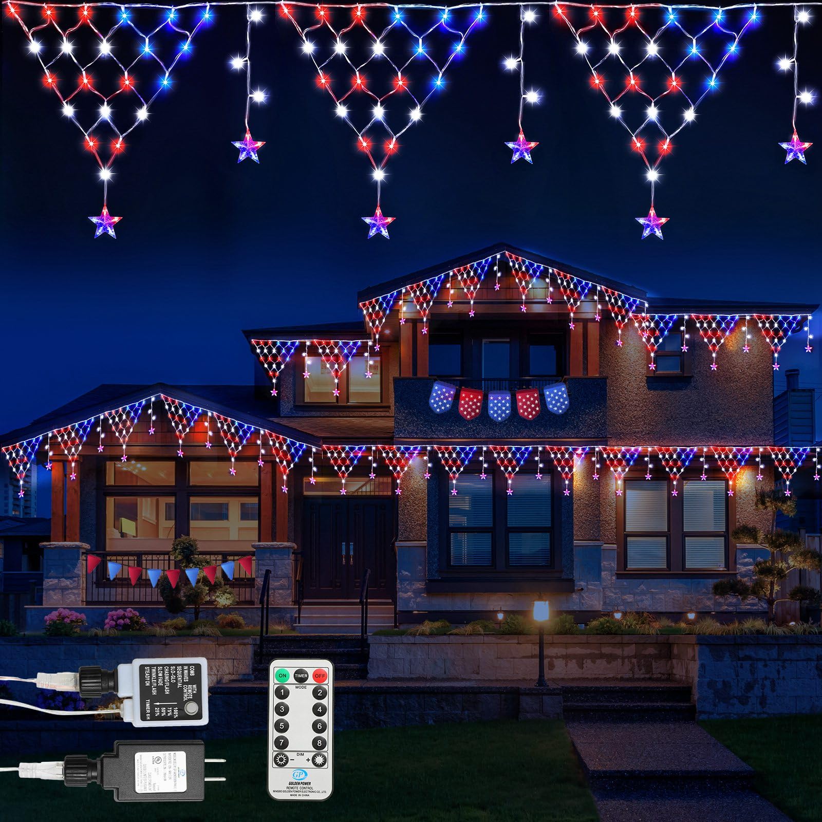 Qulist 4th of July Decoration Lights for Outside, 218 LED 13.8ft ...