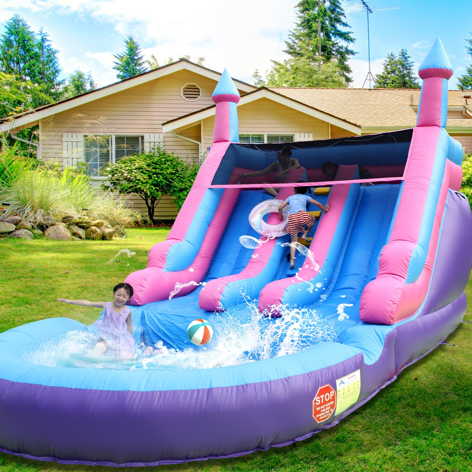 Inflatable Water Slide for Adults Kids with Double Slides, Commercial ...