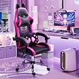 Amazon.com: ALEAVIC Gaming Chair with Cat Paw Lumbar Cushion and Cat ...