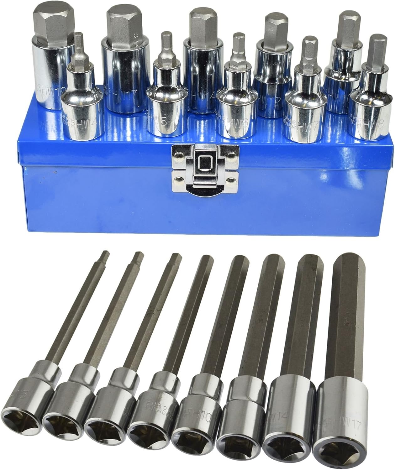 Allen Hex Key Bit Socket Set Short and Extra Long 5mm - 19mm 1/2" dr ...